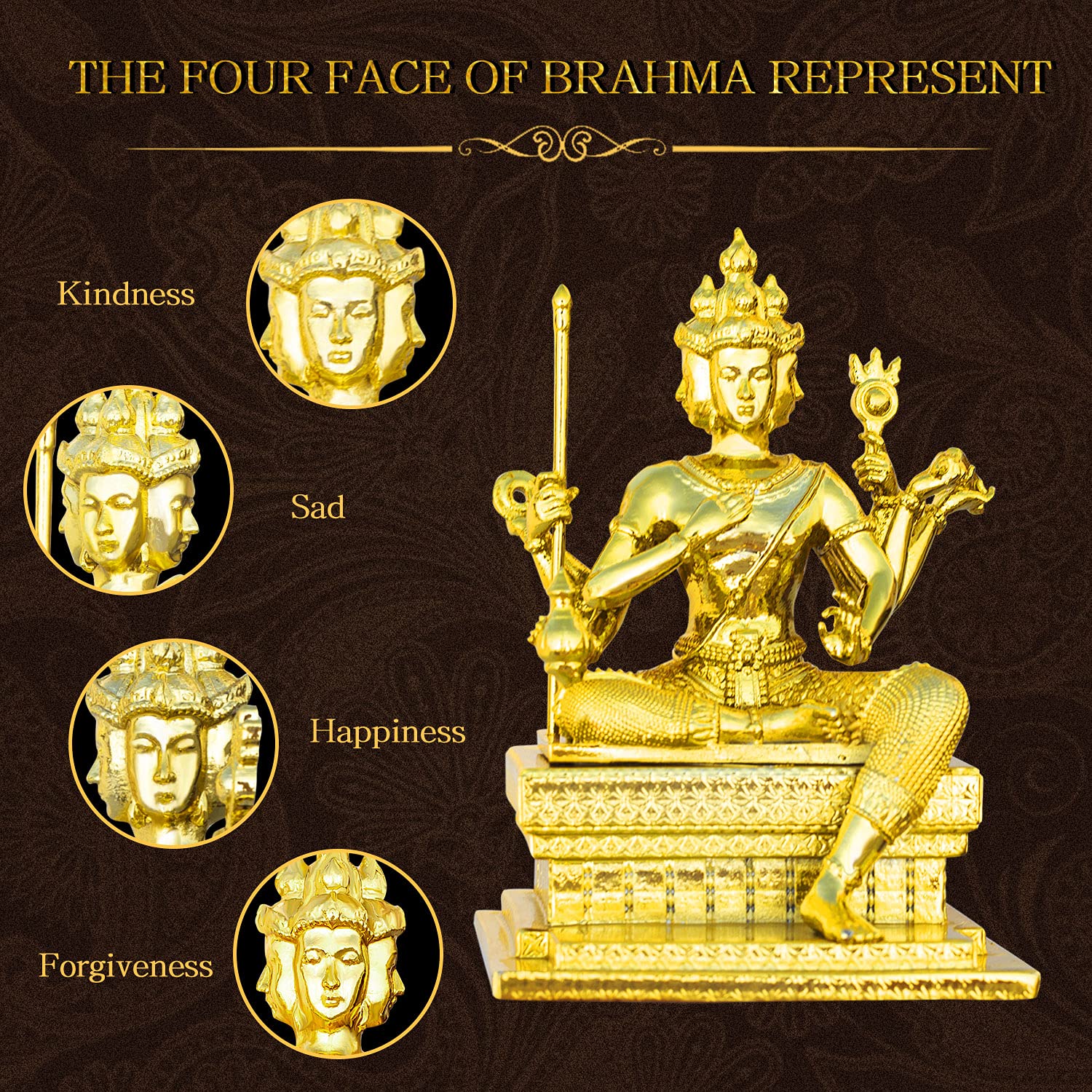 Golden Alloy Thai Sitting Brahma 4”Tall Indoor Erawan Shrine Phra Phrom ...