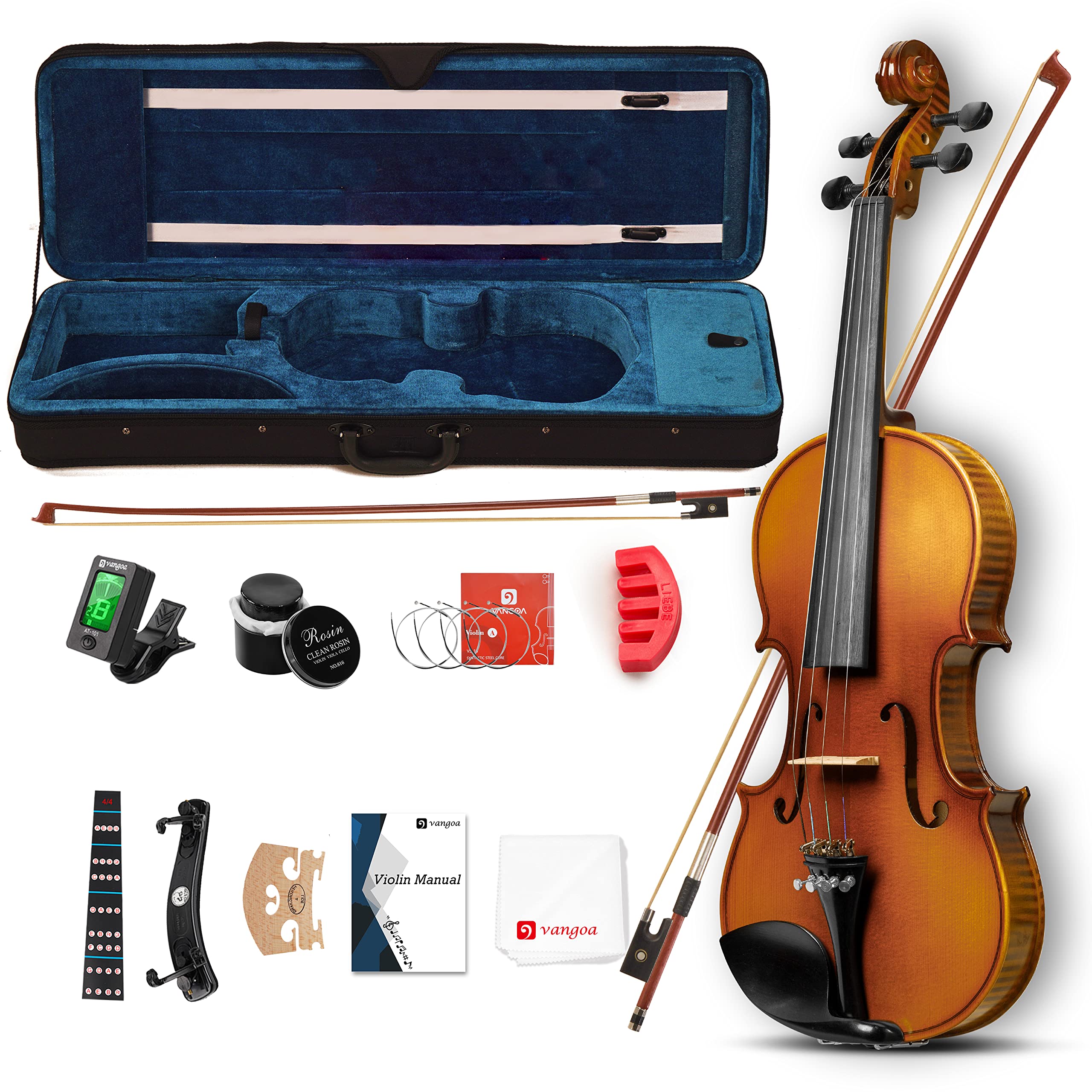 Vangoa Violin 4/4 Full Size Set Acoustic Violin Fiddle Kit Professional ...