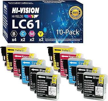 Amazon.com: HI-VISION HI-YIELDS 10 Pack Compatible LC-61 LC61 4 Black 2 Cyan 2 Yellow 2 Magenta ...