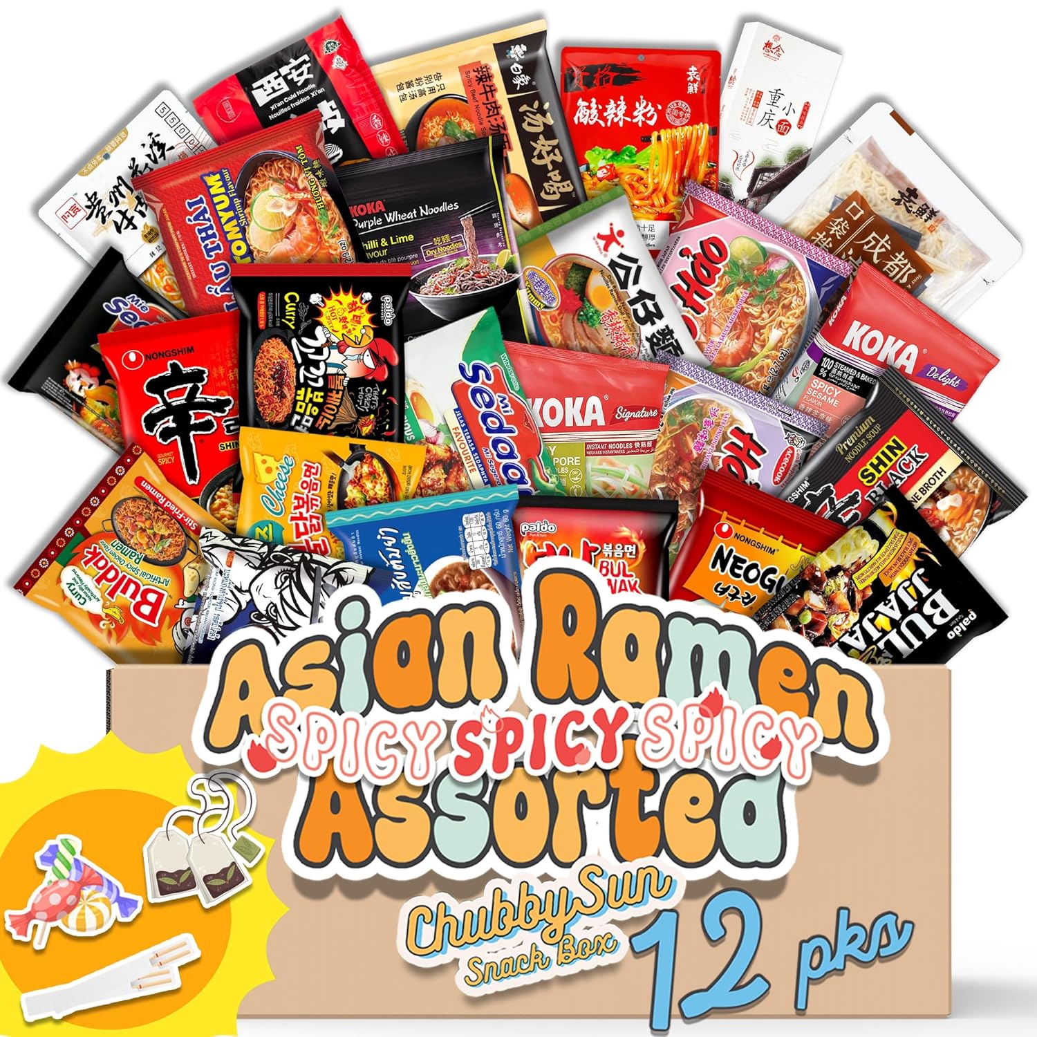 Amazon.com: ChubbySun Asian Instant Noodle Ramen SPICY Variety Box ...