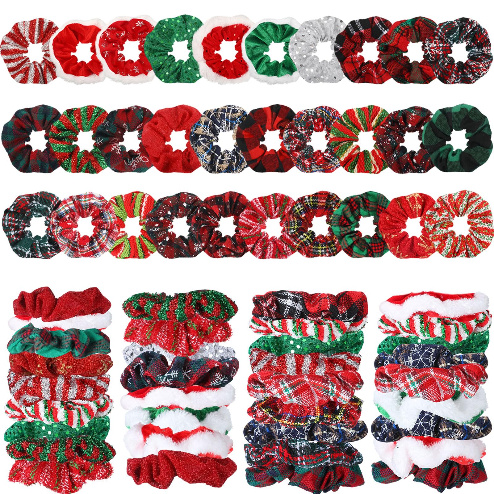 Amazon.com : 60 Pcs Christmas Scrunchies for Women Christmas Hair ...