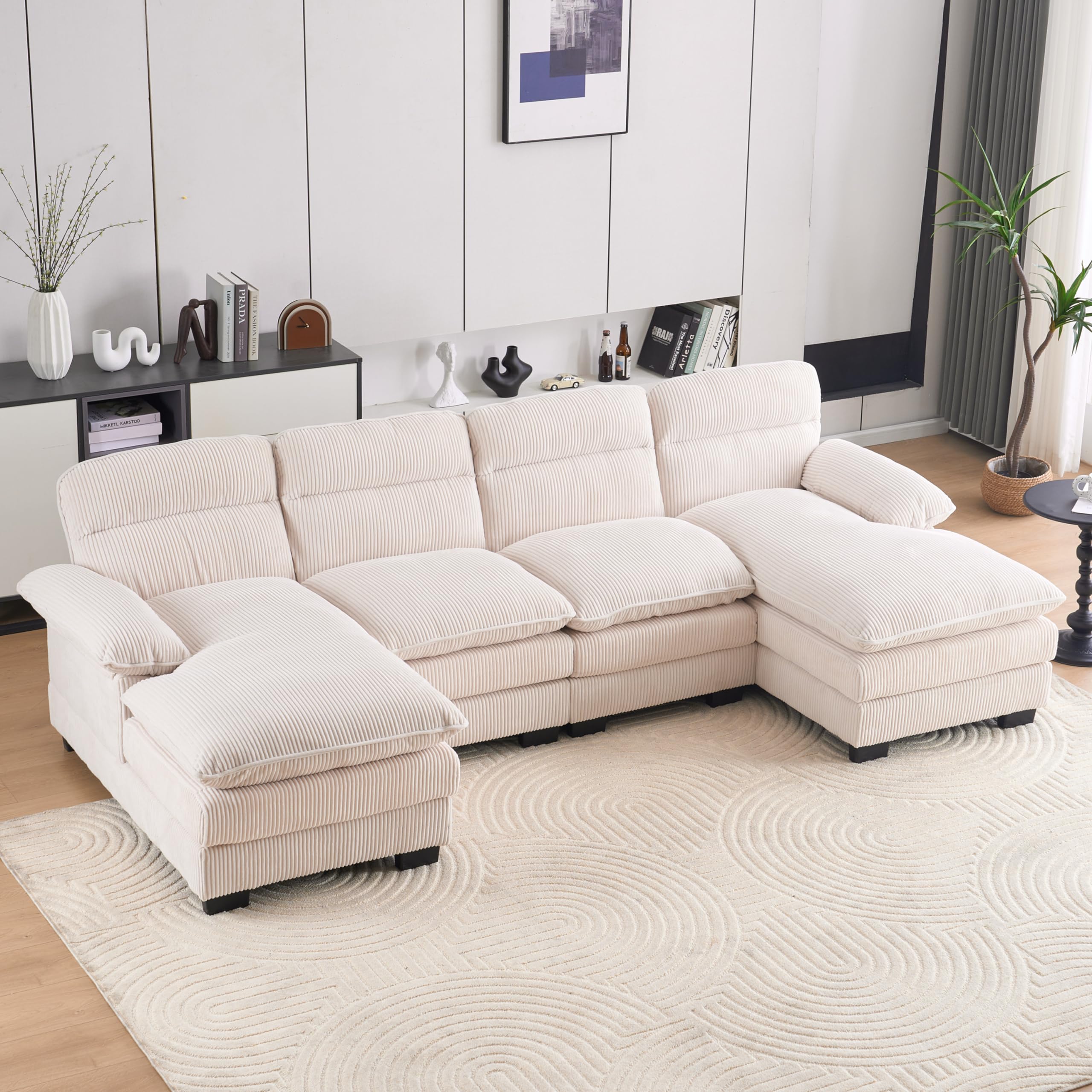 Amazon.com: Aoowow Corduroy Loveseat Sofa Couch with Ottomans,Modular ...