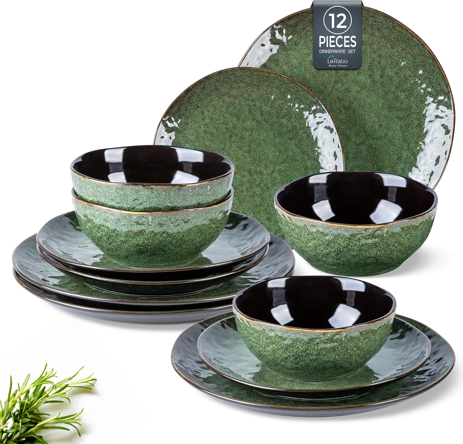 Amazon.com | LERATIO Ceramic Dinnerware Sets of 4, Plates and Bowls ...