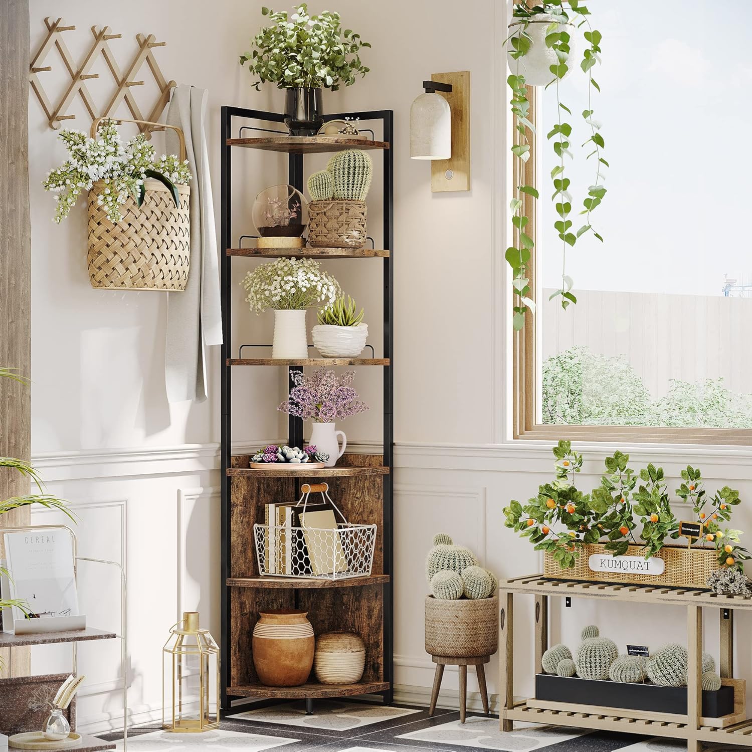 Amazon.com: ZOPEND Corner Shelf 6-Tier with Storage, Corner Bookshelf ...