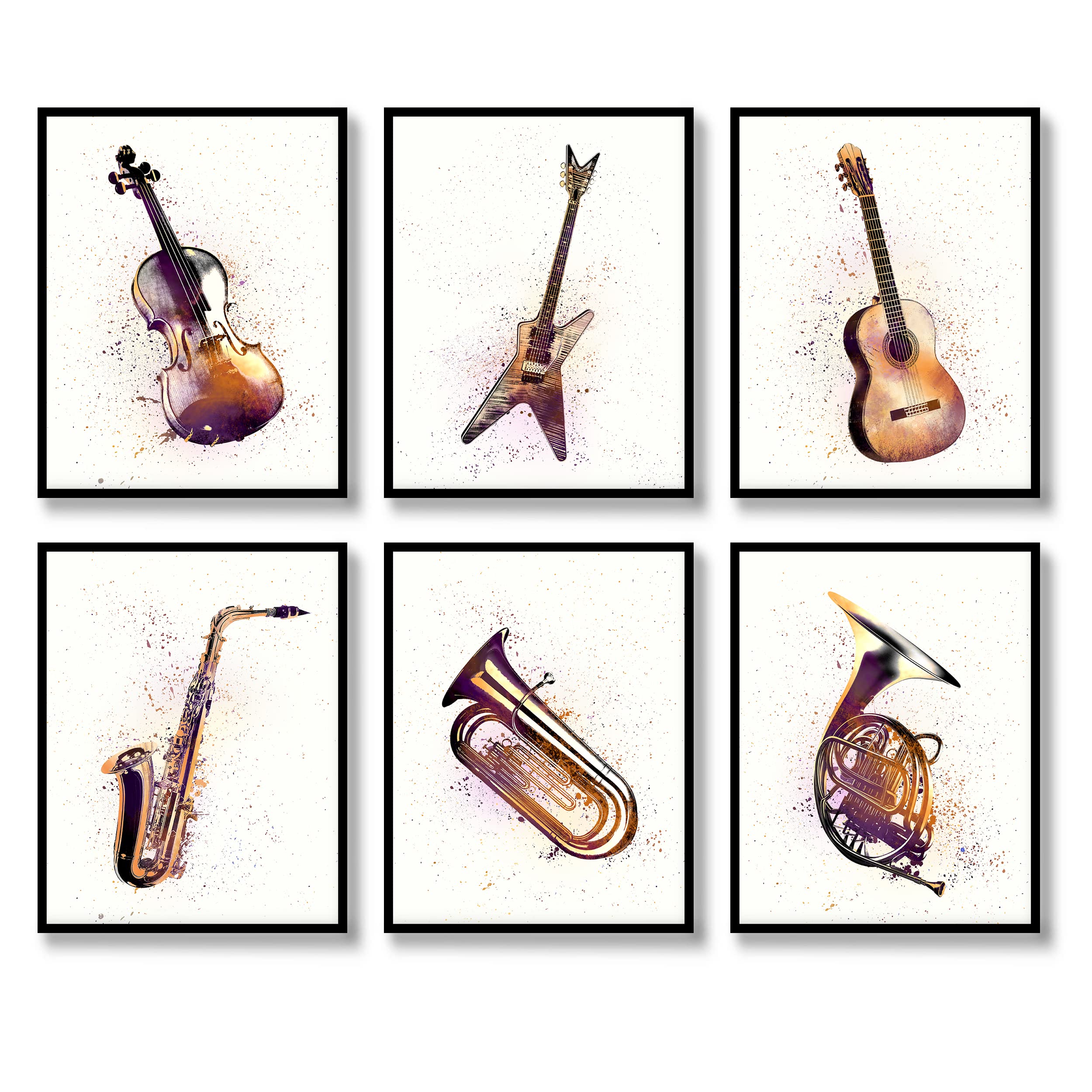 Amazon.com: Music Wall Art Musical Instrument Prints Wall Decor Set of ...
