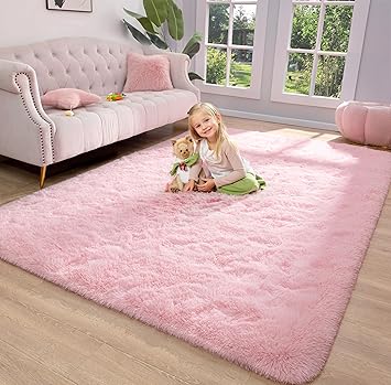 Amazon.com: Keeko Fluffy Pink Area Rugs for Bedroom Girls Room, 4x5.3 ...