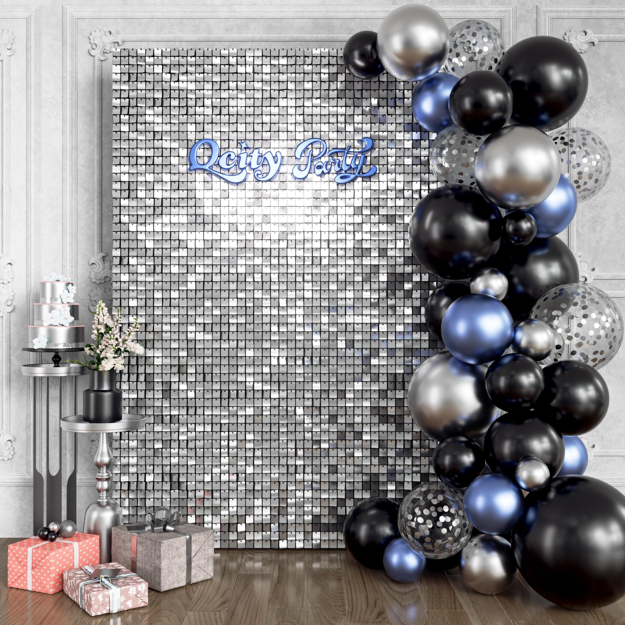 Amazon.com : Biapian Silver Shimmer Wall Backdrop, 24PCS Square Sequin ...