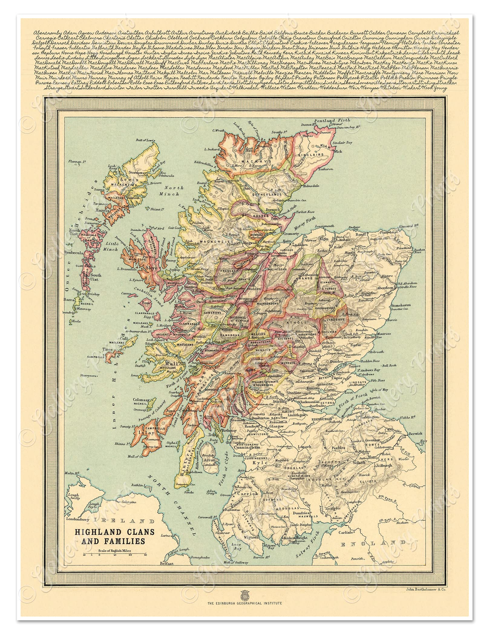 Snapklik.com : Antiguos Maps Clans Of Scotland Historical Map Reprint ...
