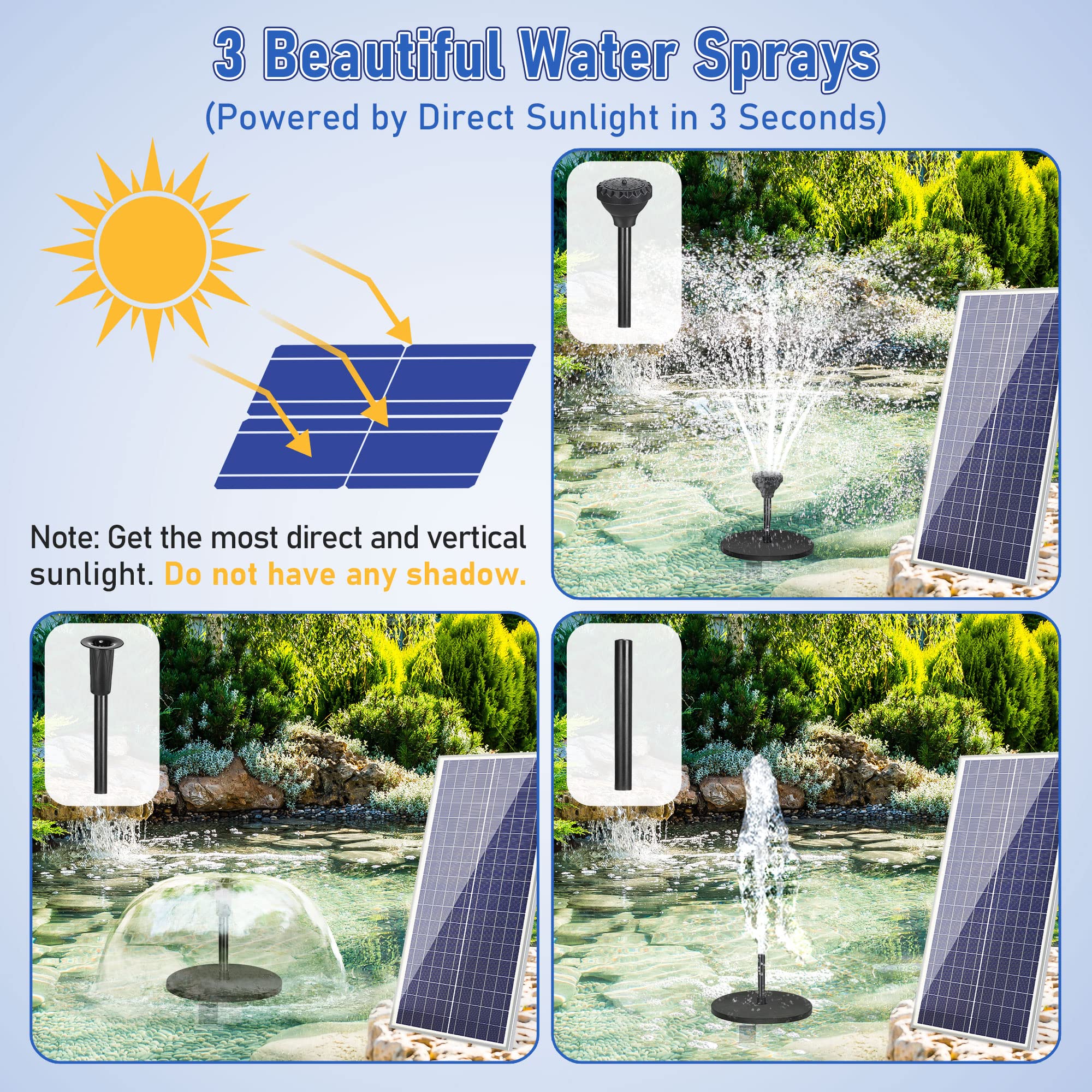 40W Powerful Solar Water Fountain Pump Kit, 40W Solar Panel and 20W ...