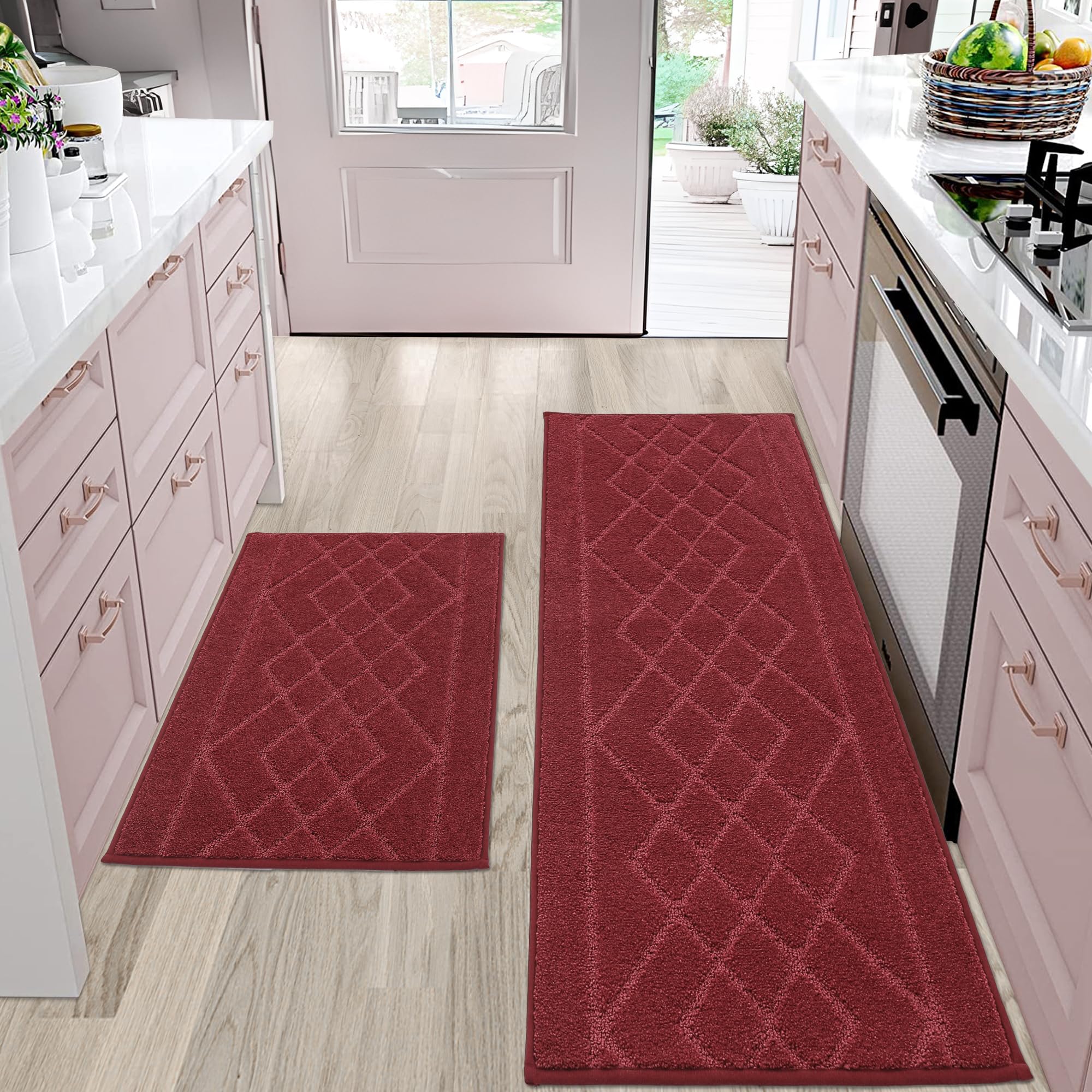 Amazon.com: BEQHAUSE Kitchen Rugs Sets of 2 Non Slip Washable Kitchen ...