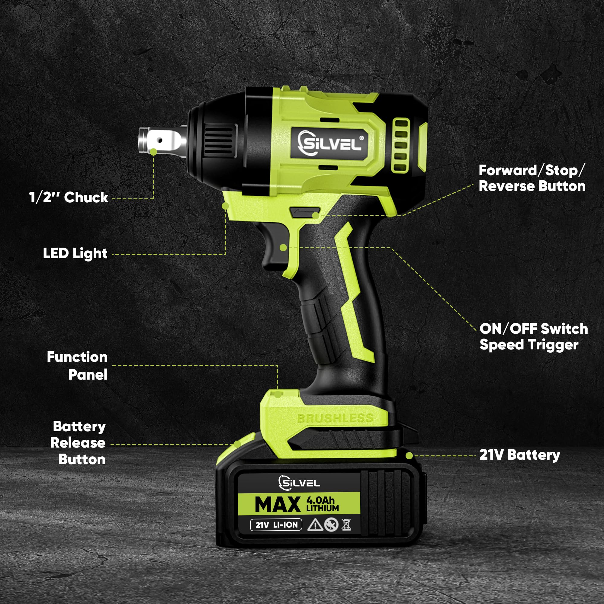 Snapklik.com : Cordless Impact Wrench, MAX 500NM Brushless Impact Gun 1 ...
