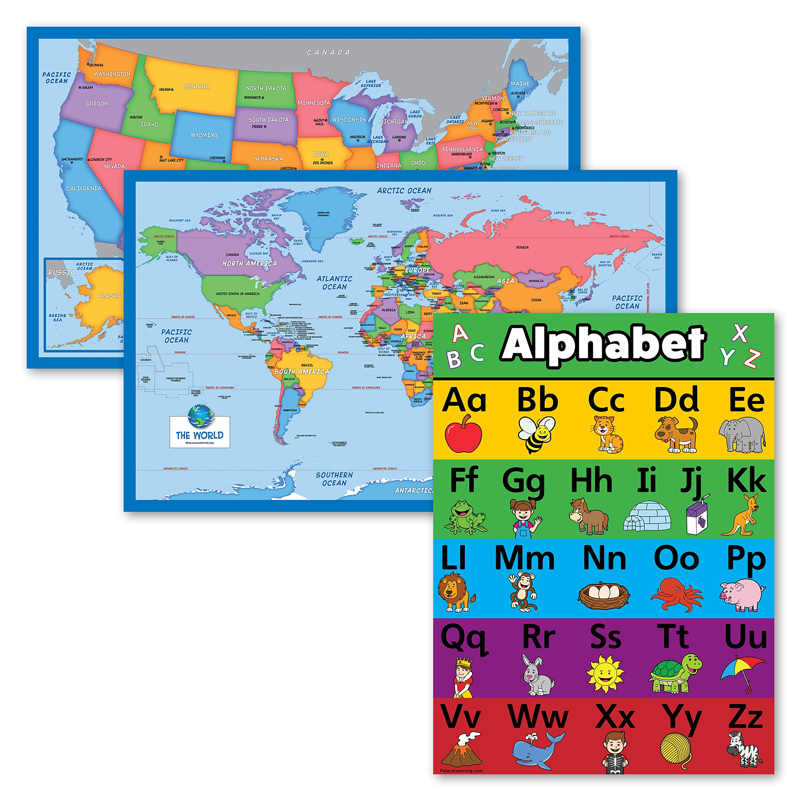 3 Pack World Map And Usa Map For Kids Abc | Desertcart GB