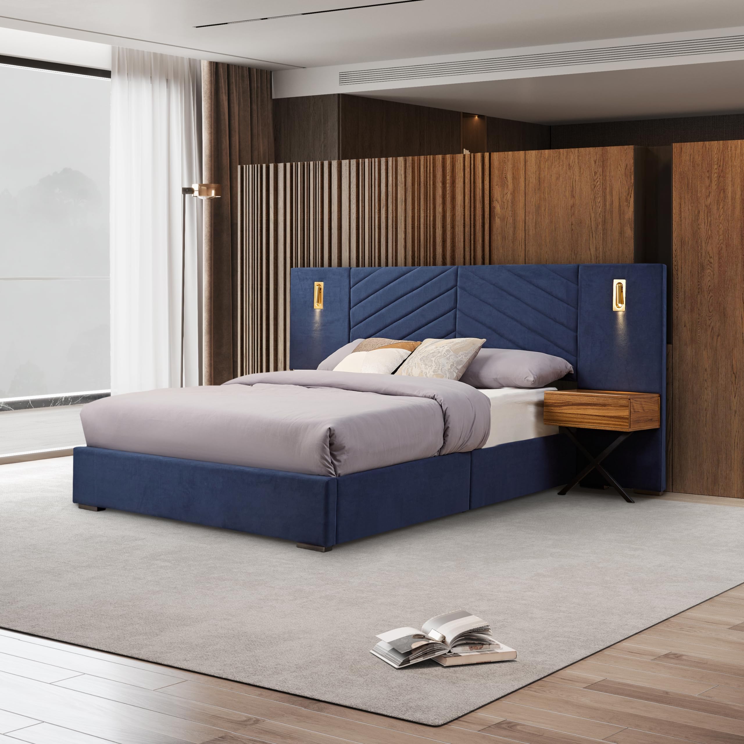 Amazon.com: DEINPPA Luxury Bed Frame with Built-in Gold LED Lights and ...
