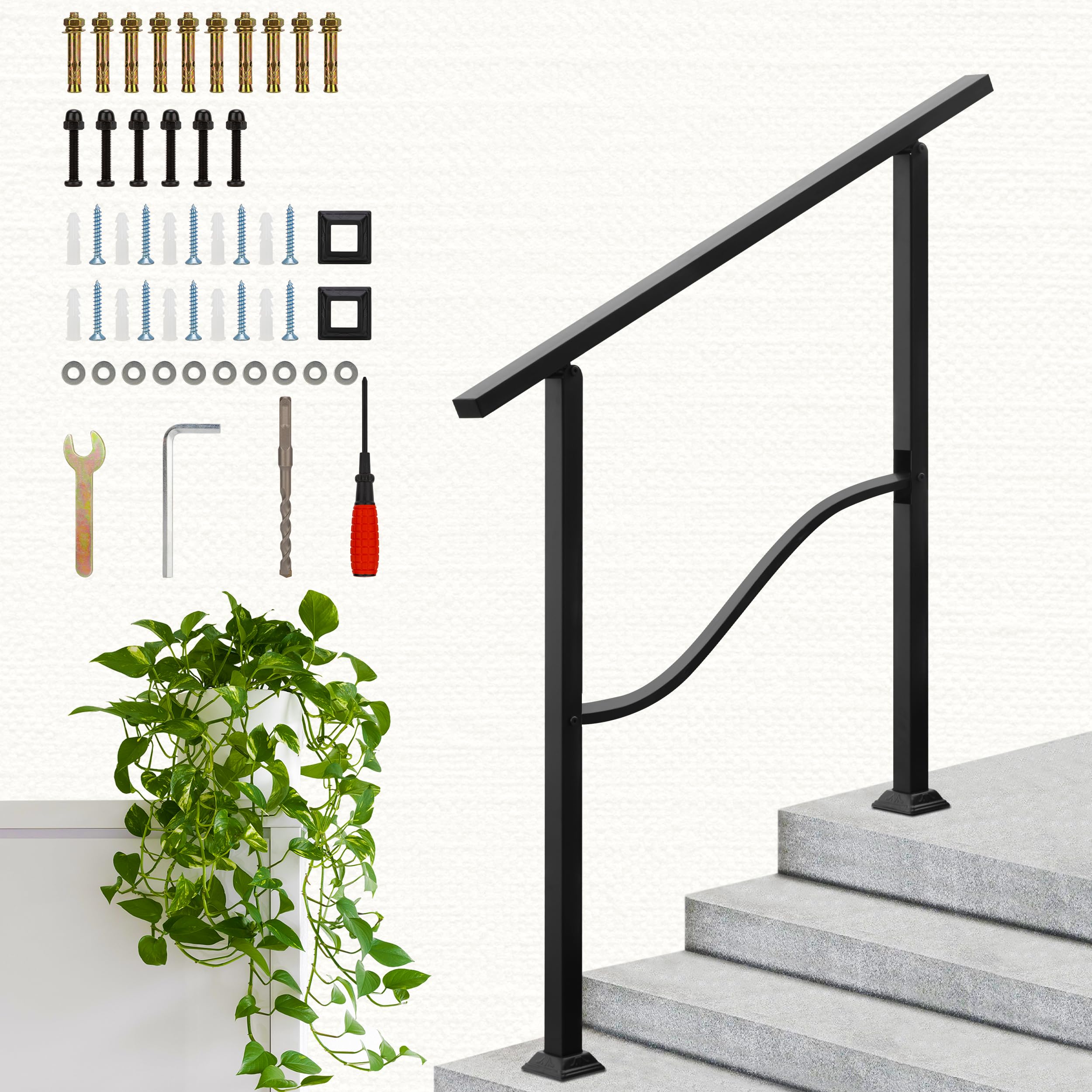 Snapklik.com : Auxdee Handrails For Outdoor Steps, 3 To 4 Step Heavy ...