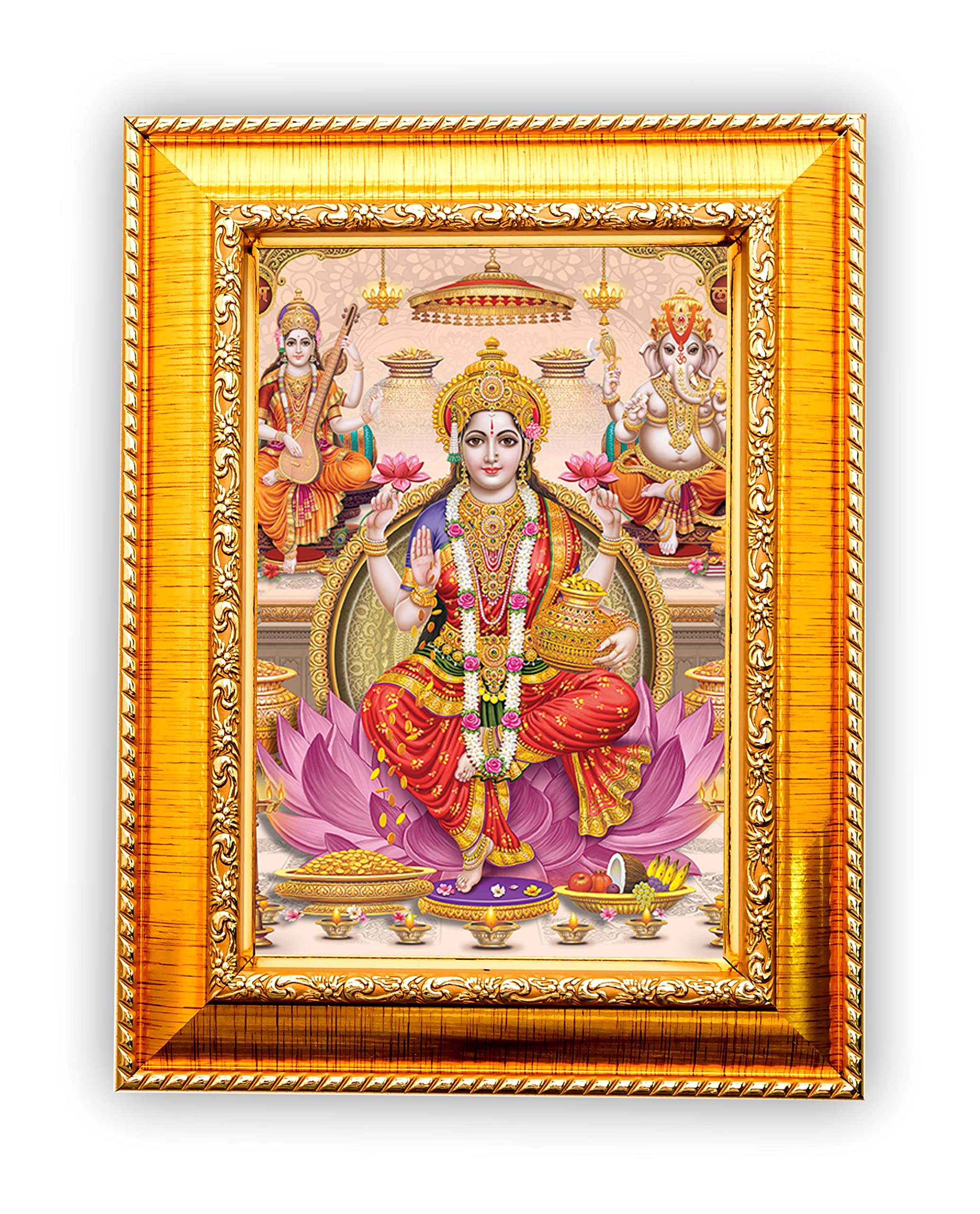 Buy Golden Gods Lord MAHALakshmi GaneshJI HD Photo Frame, LaxmiJI Photo ...