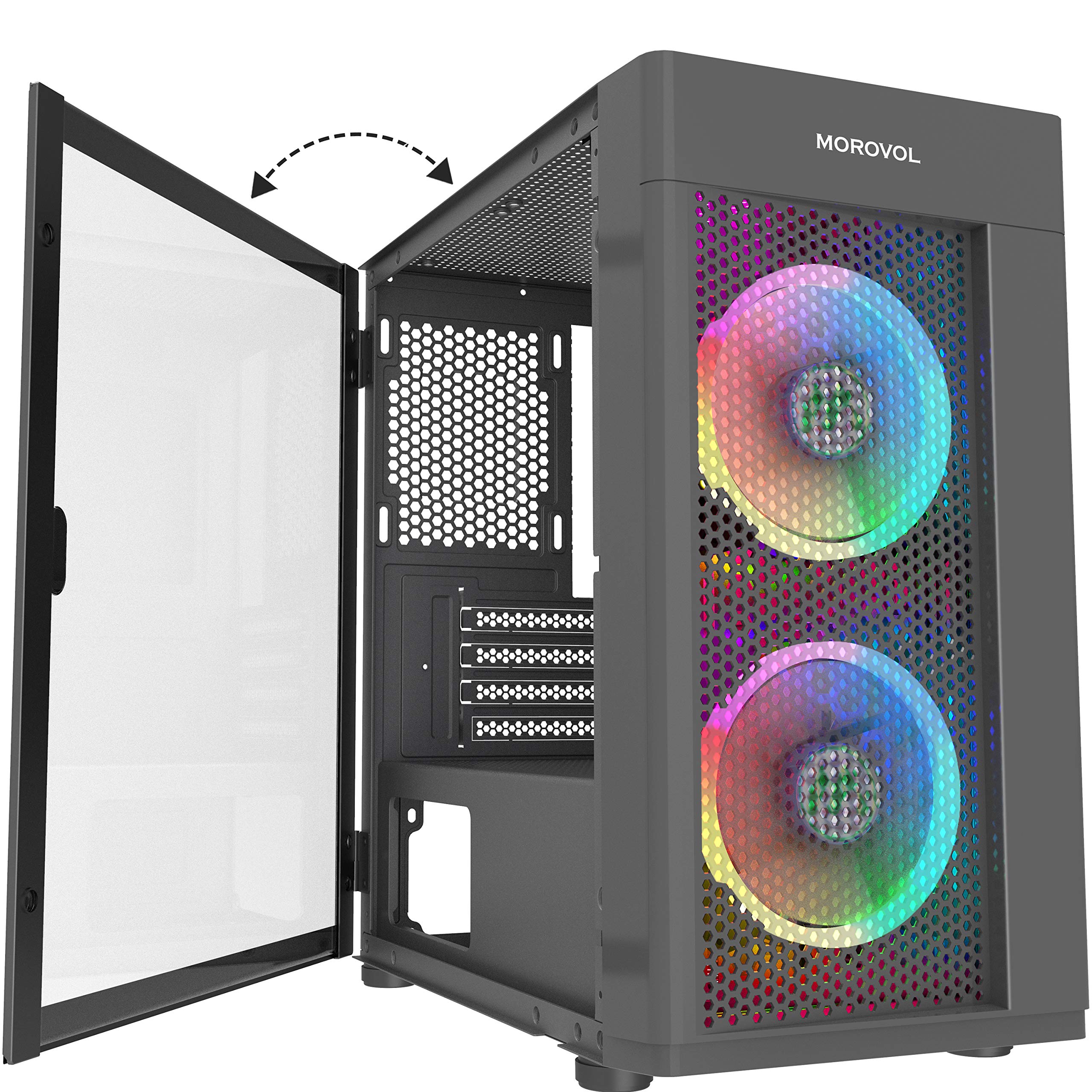 MOROVOL Mesh Micro-ATX Tower Computer Case, 2PCS × ARGB Fans ...