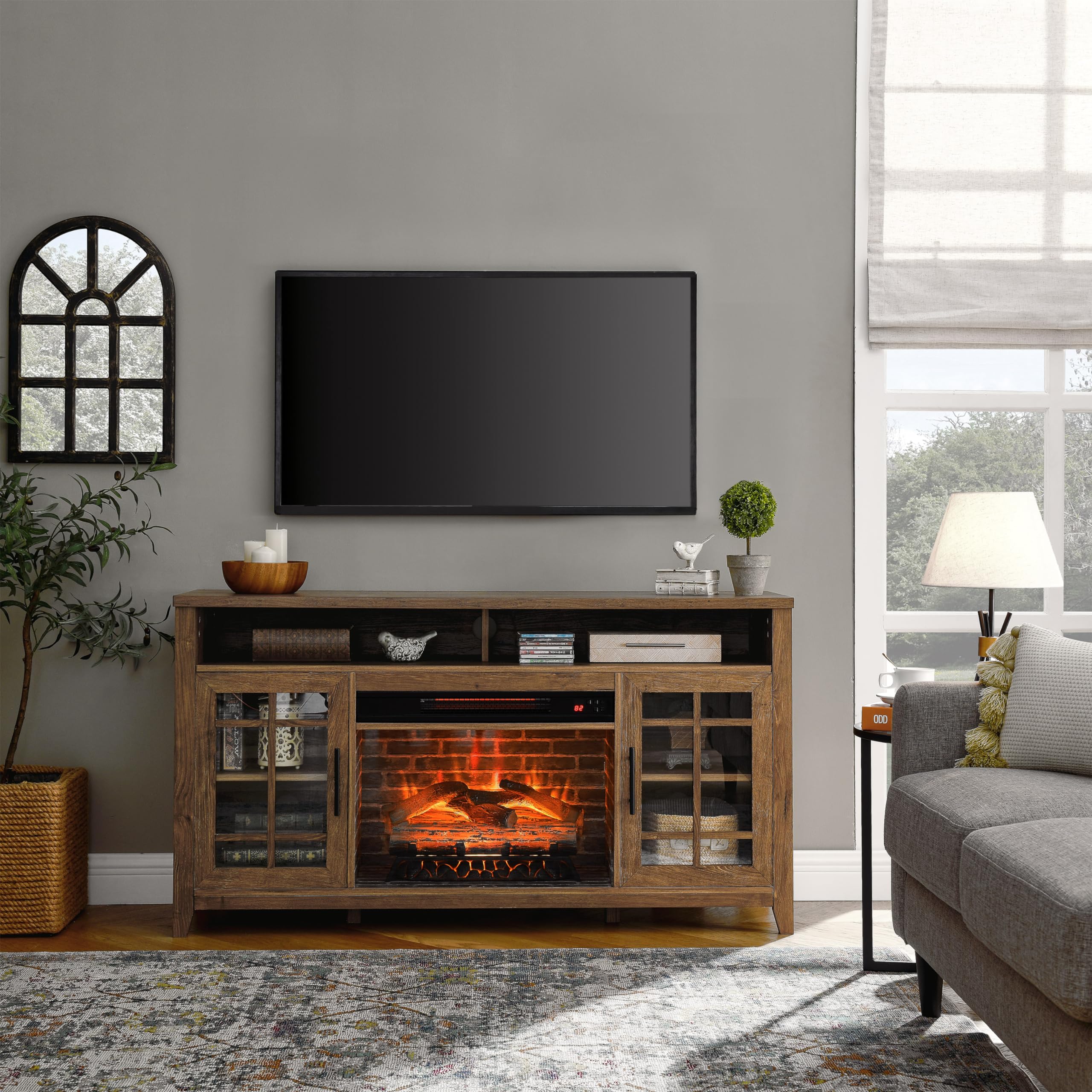 Amazon.com: LPKRPL TV Stand TV Cabinet with Electric Fireplace for 55 ...