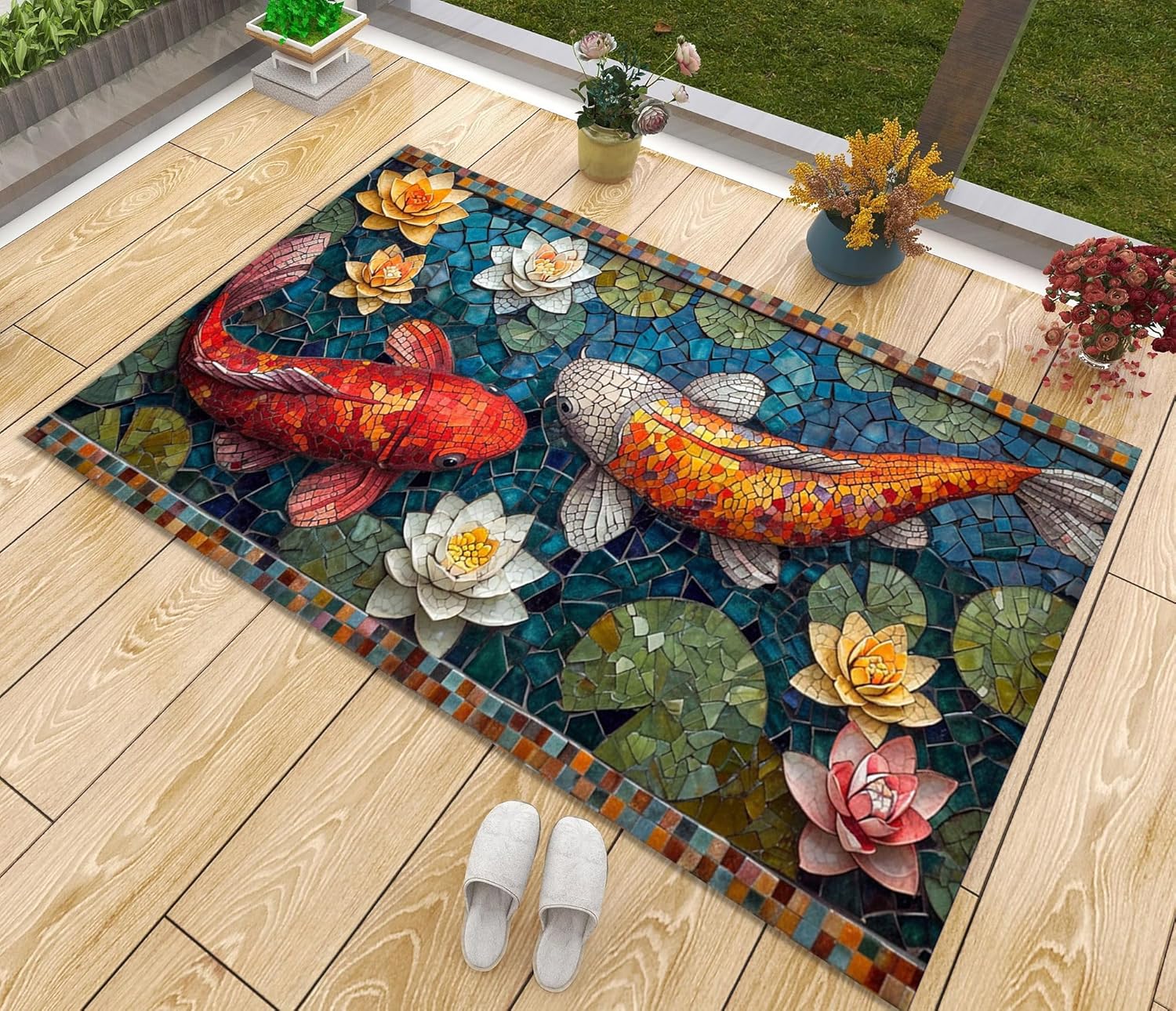 Amazon.com: Fish Rug, Koi Fish Rug, Koi Pond Rug, Pond Rug, Japanese ...