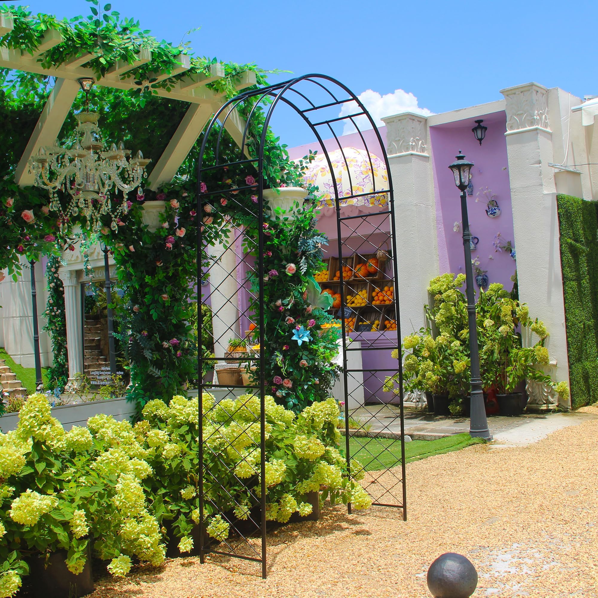 Amazon.com : SCENDOR Metal Black Garden Arbor 7.9 Ft High x 3.8 Ft Wide ...