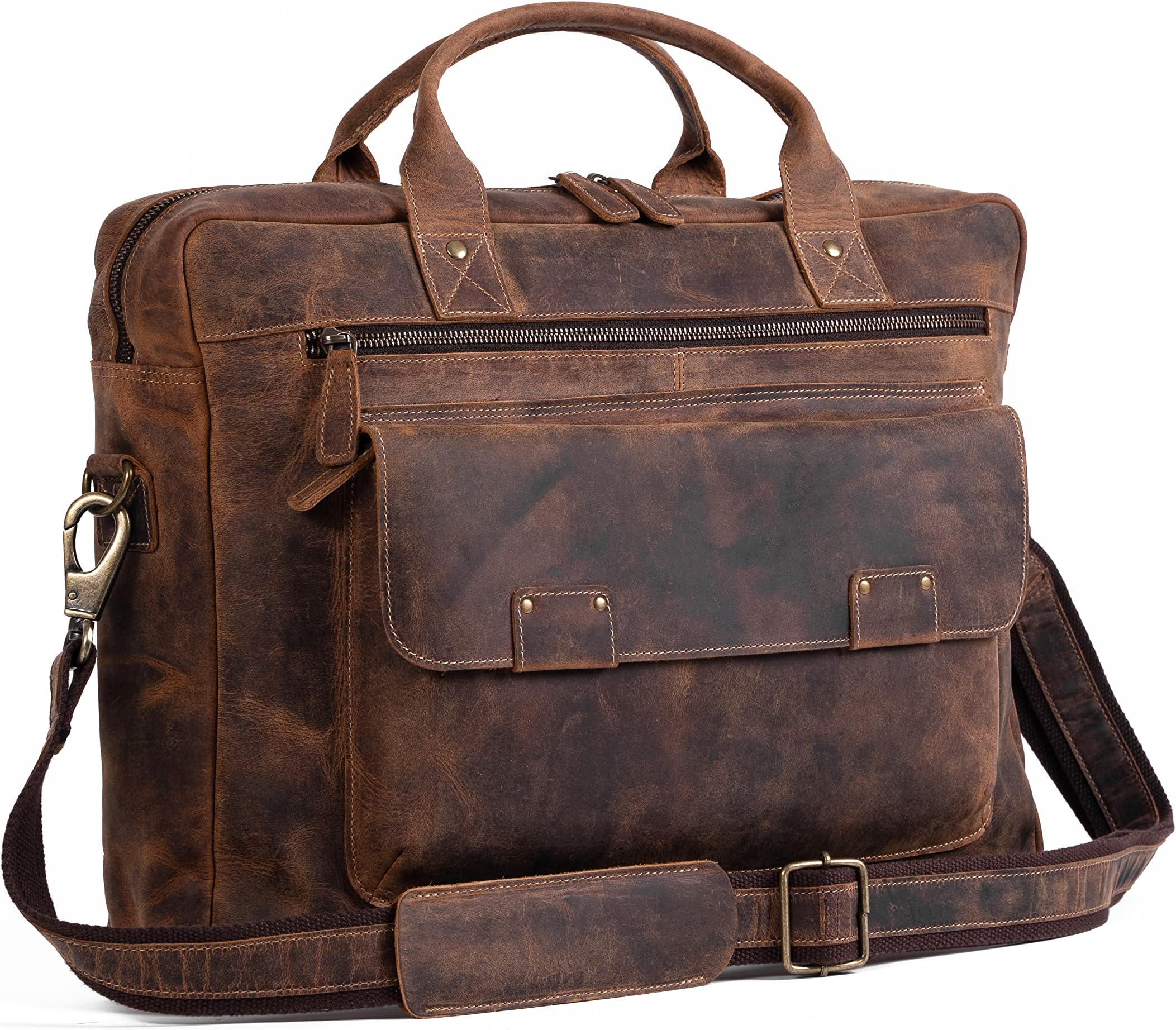 Amazon.com: Leather briefcase 18 Inch Laptop Messenger Bags for Men and ...