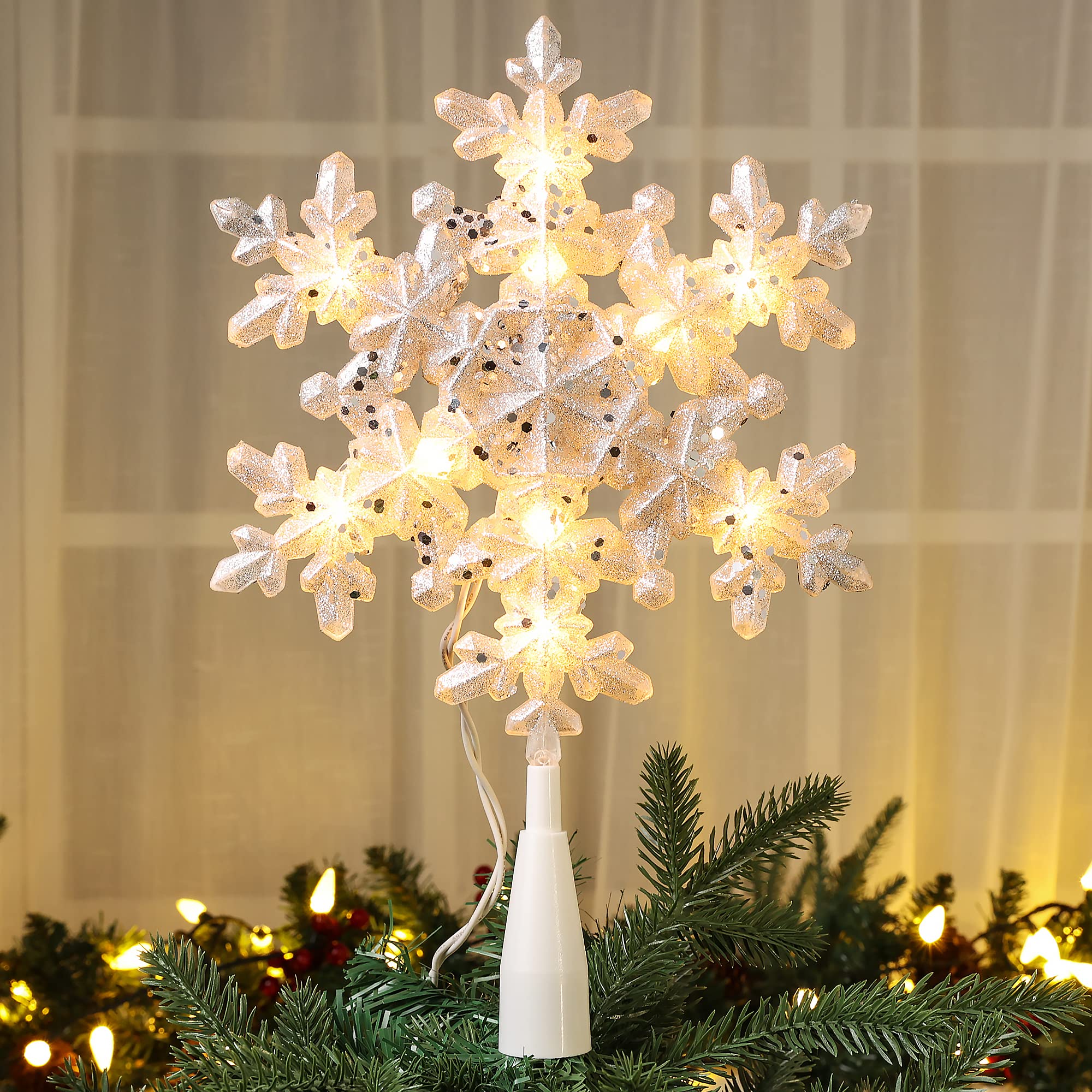 Snapklik.com : Brizled Silver Snowflake Tree Topper, 9" Christmas Tree ...