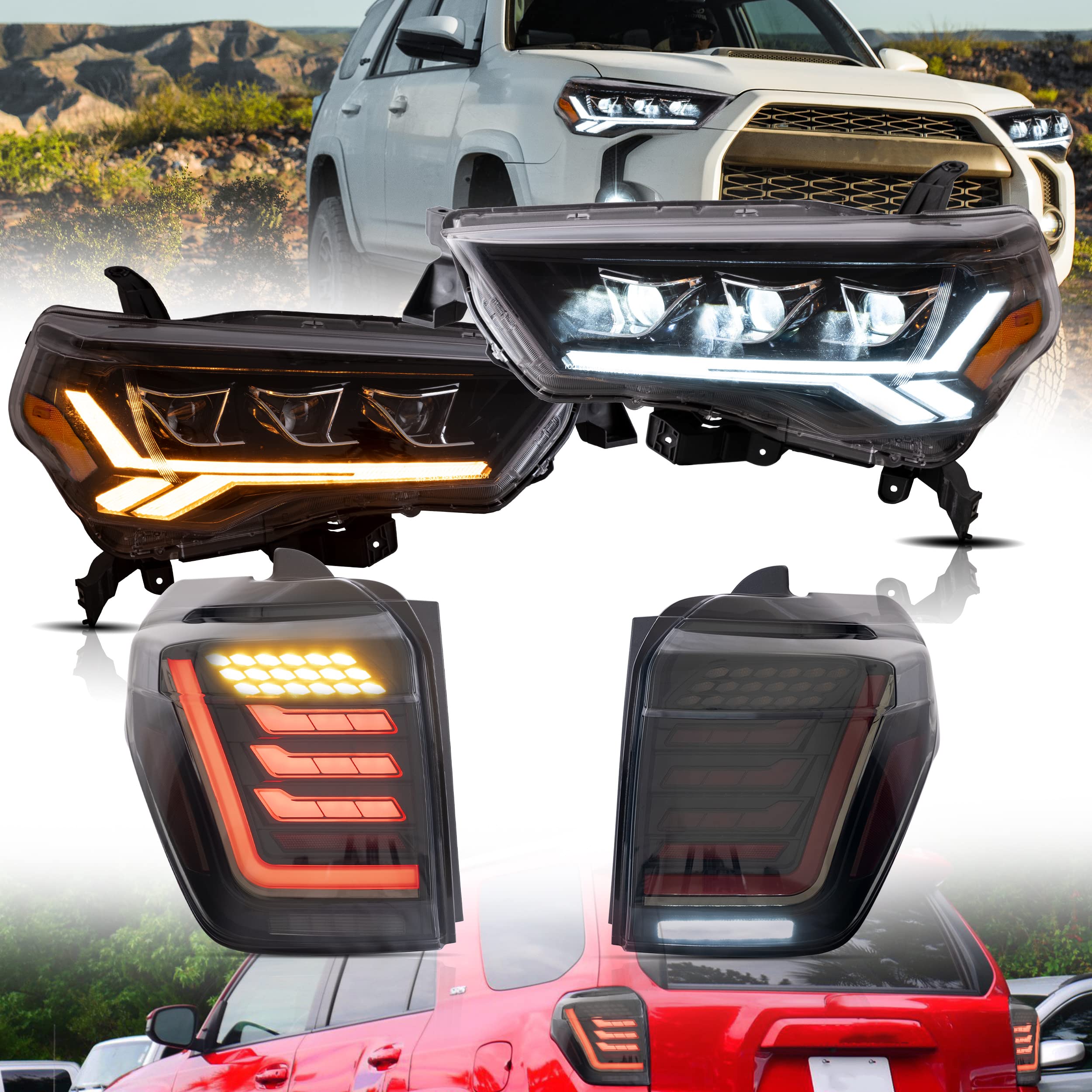 Amazon.com: VLAND Amber Reflective Bowl Headlights Assembly + Smoke ...