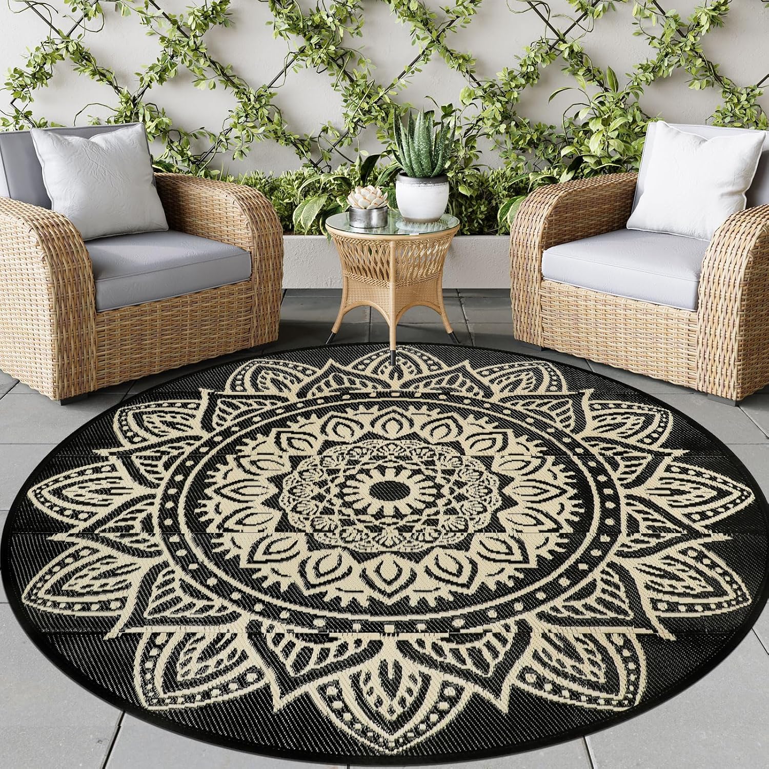 Amazon.com: famibay Round Outdoor Rugs for Patios 8ft Boho Plastic ...