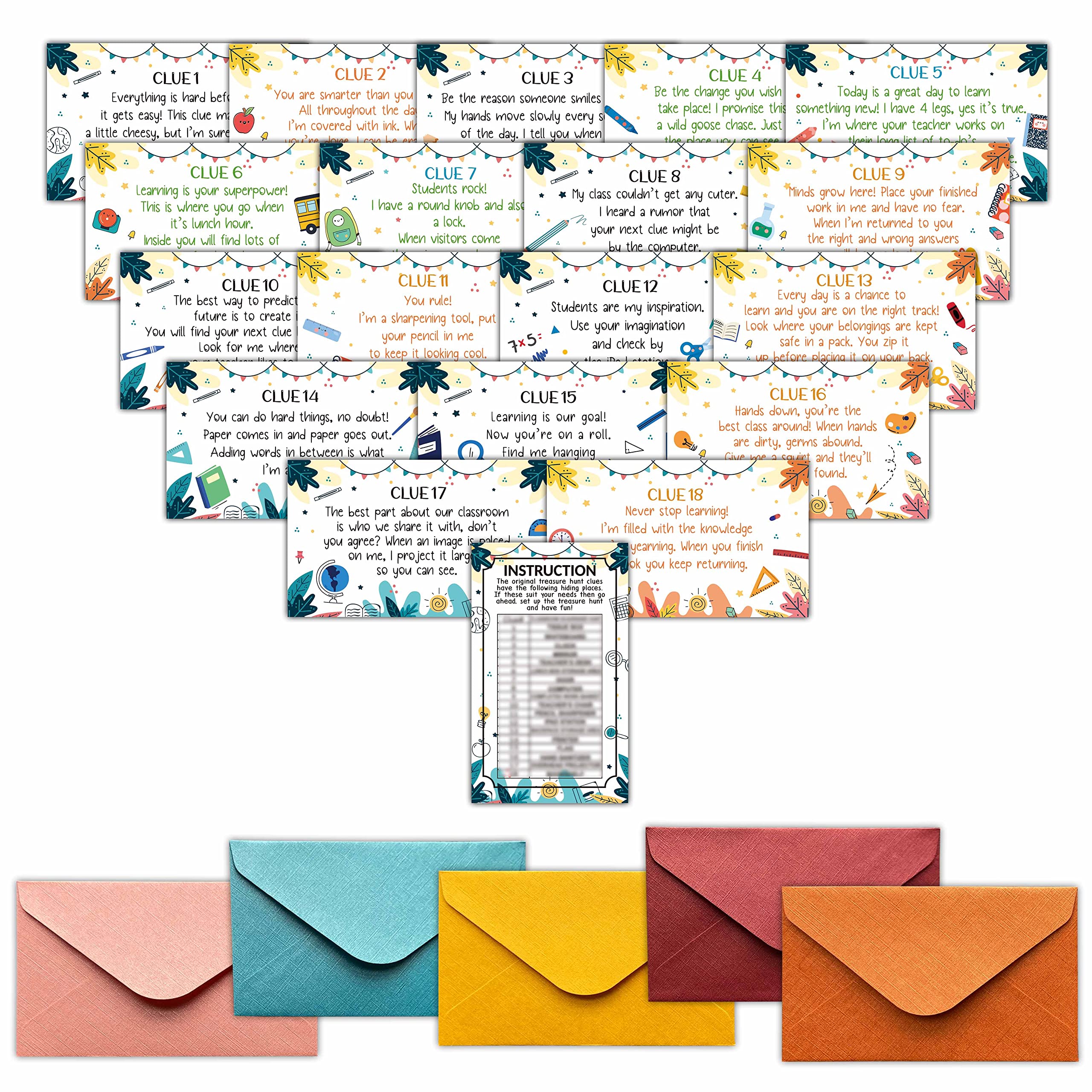 Classroom Treasure Hunt Clues Game Cards School Scavenger Hunt Card ...