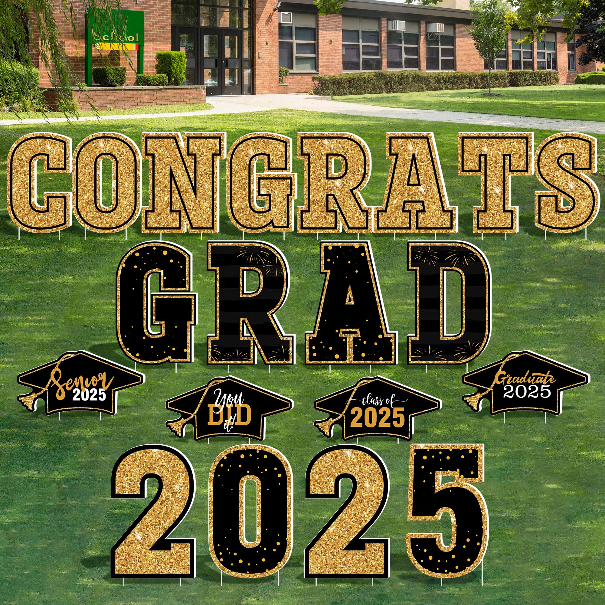 Amazon.com : Graduation Yard Signs, 20 PCS Black Gold Congrats Grad ...
