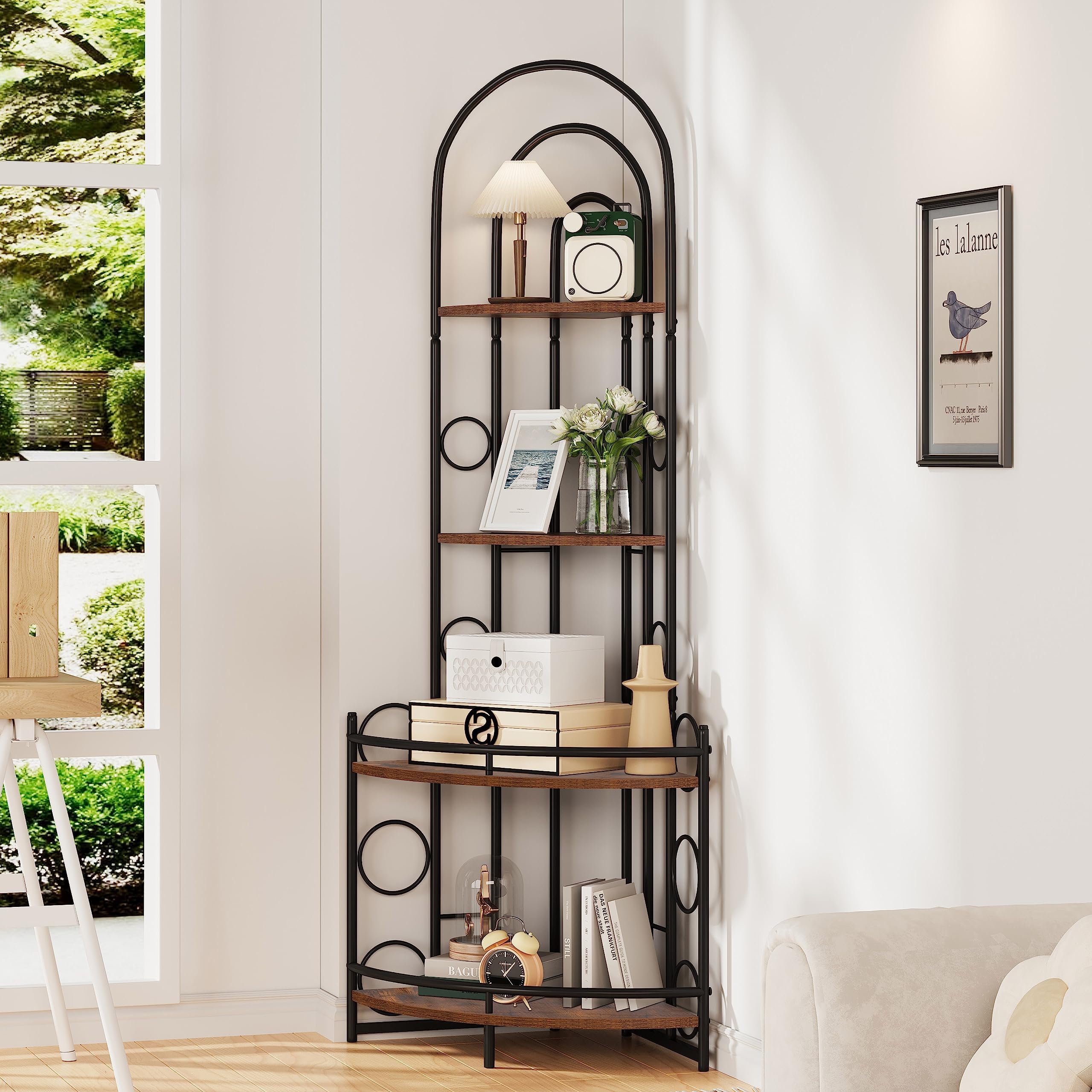 Amazon.com: 4-Tier Wood Corner Shelf Stand: 60'' Industrial Wall Corner ...