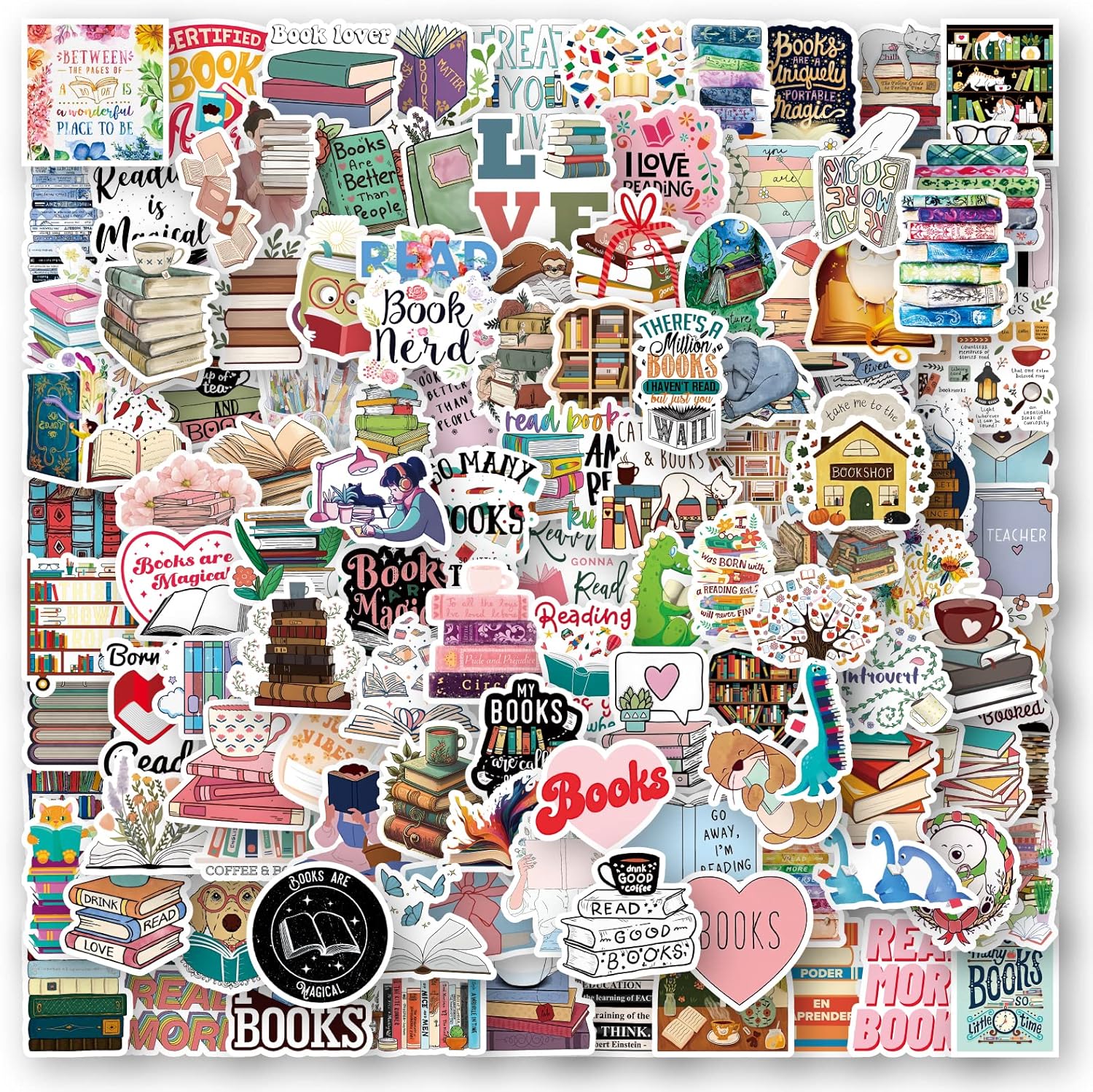 Amazon.com: SEMYEIYO 125 Pieces Reading Book Stickers Waterproof I Love ...