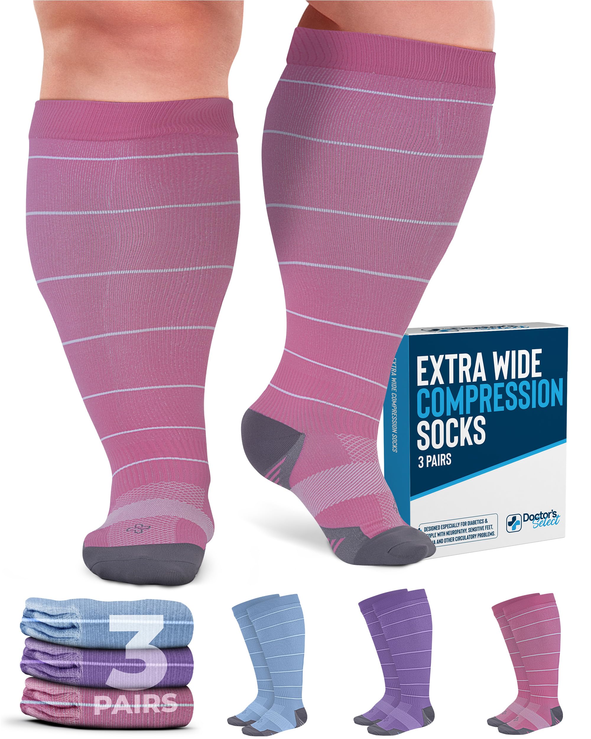 Amazon.com: Doctor's Select Plus Size Compression Socks - 3 Pairs, Up ...