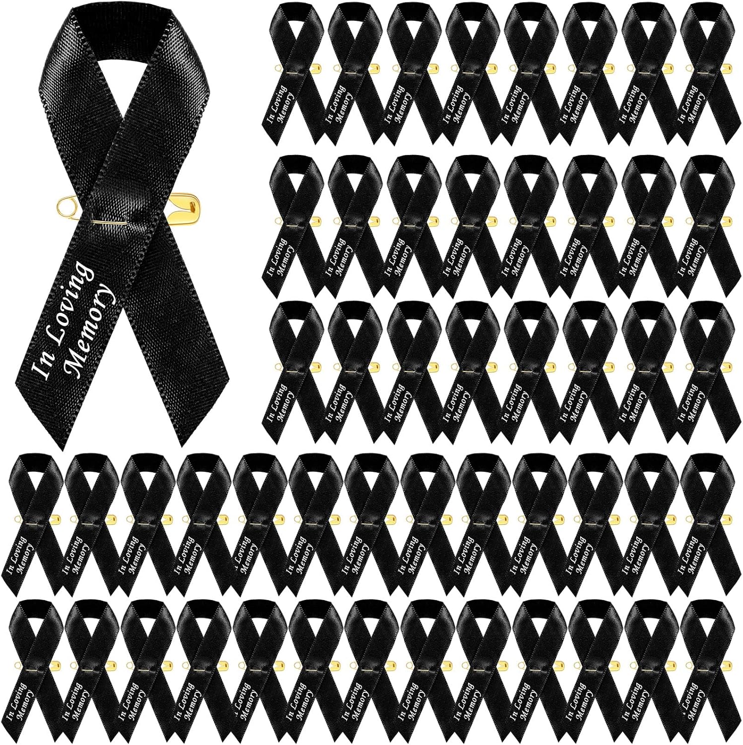 Amazon.com: Ysleen 50 Pcs Black Funeral Ribbons Pin Bulk Satin Memorial ...