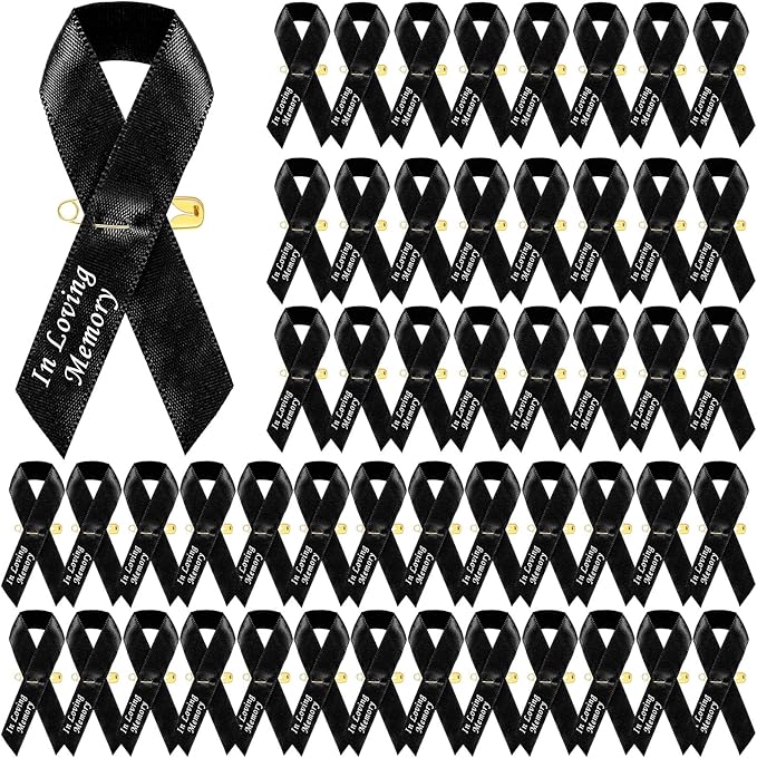Amazon.com: Ysleen 50 Pcs Black Funeral Ribbons Pin Bulk Satin Memorial ...