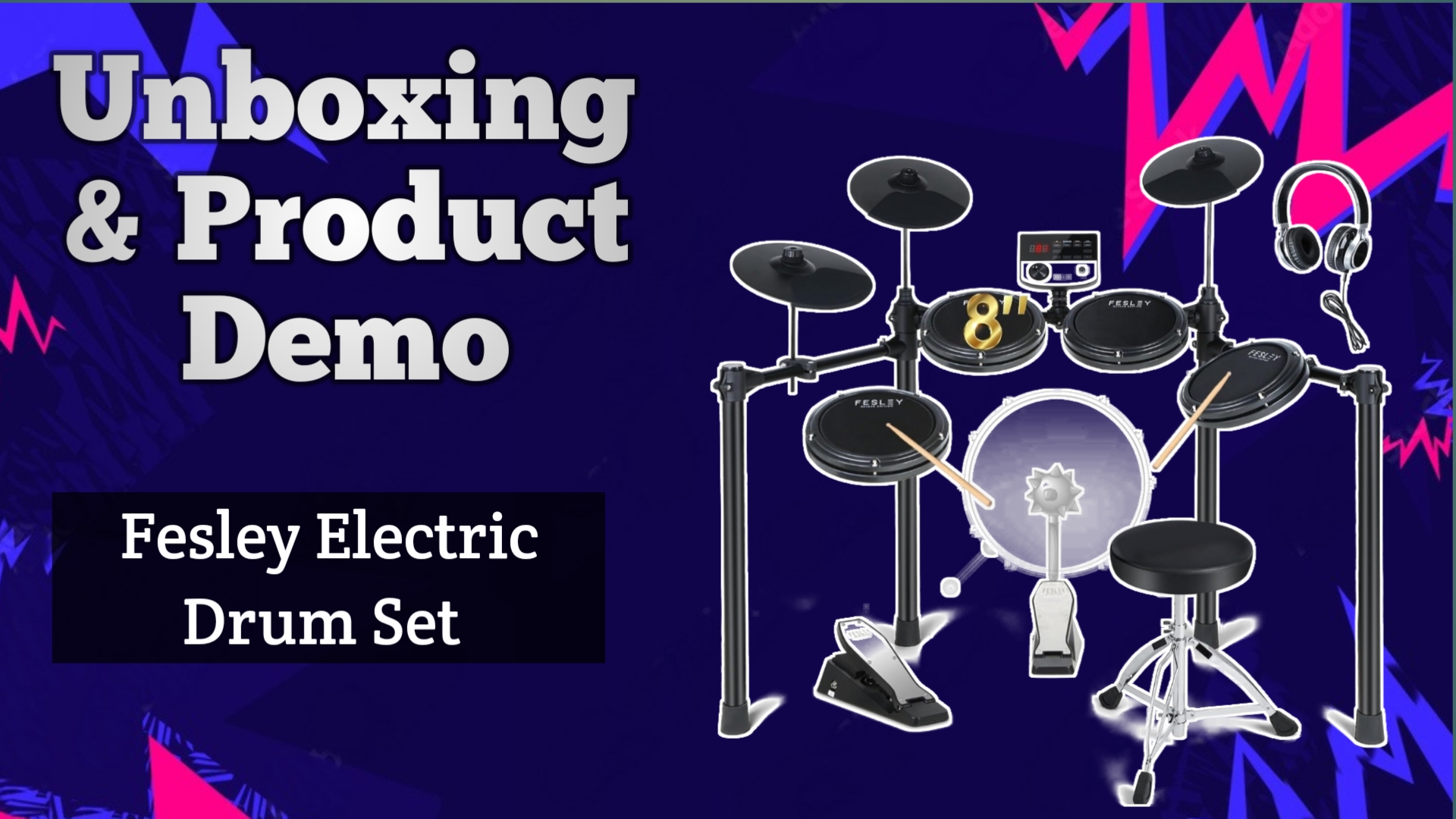 Watch Unboxing & Product Demo for Fesley Electric Drum Set on Amazon Live