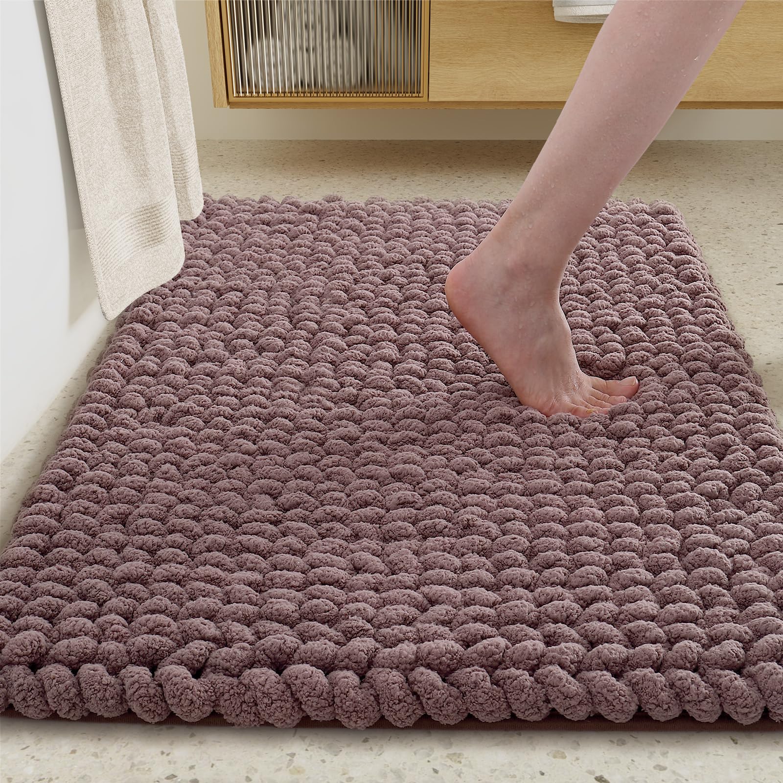 Color&Geometry Chenille Bathroom Rugs 17x30, Brown- Super Absorbent ...