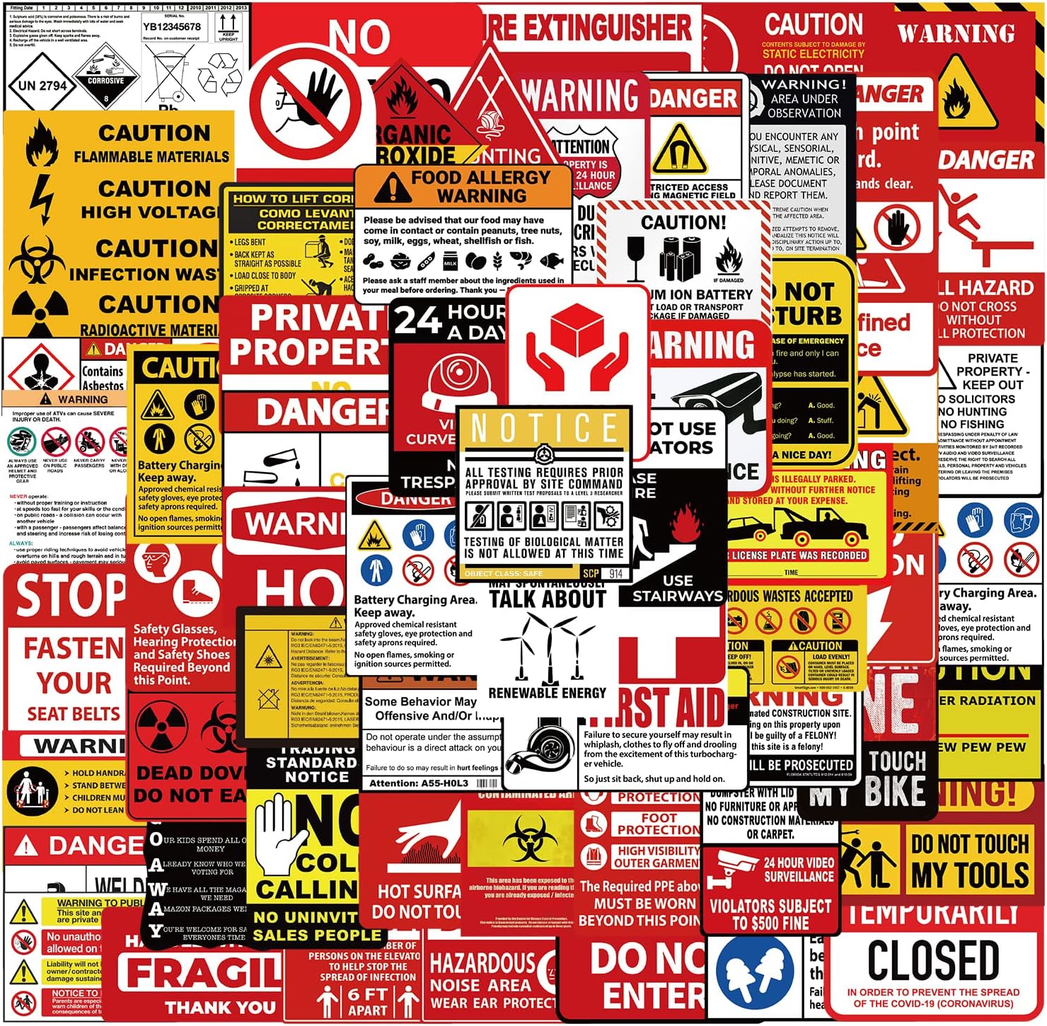 Amazon.com: Zdony 75 PCS Warning Signs Stickers Pack,Funy Warning Signs ...