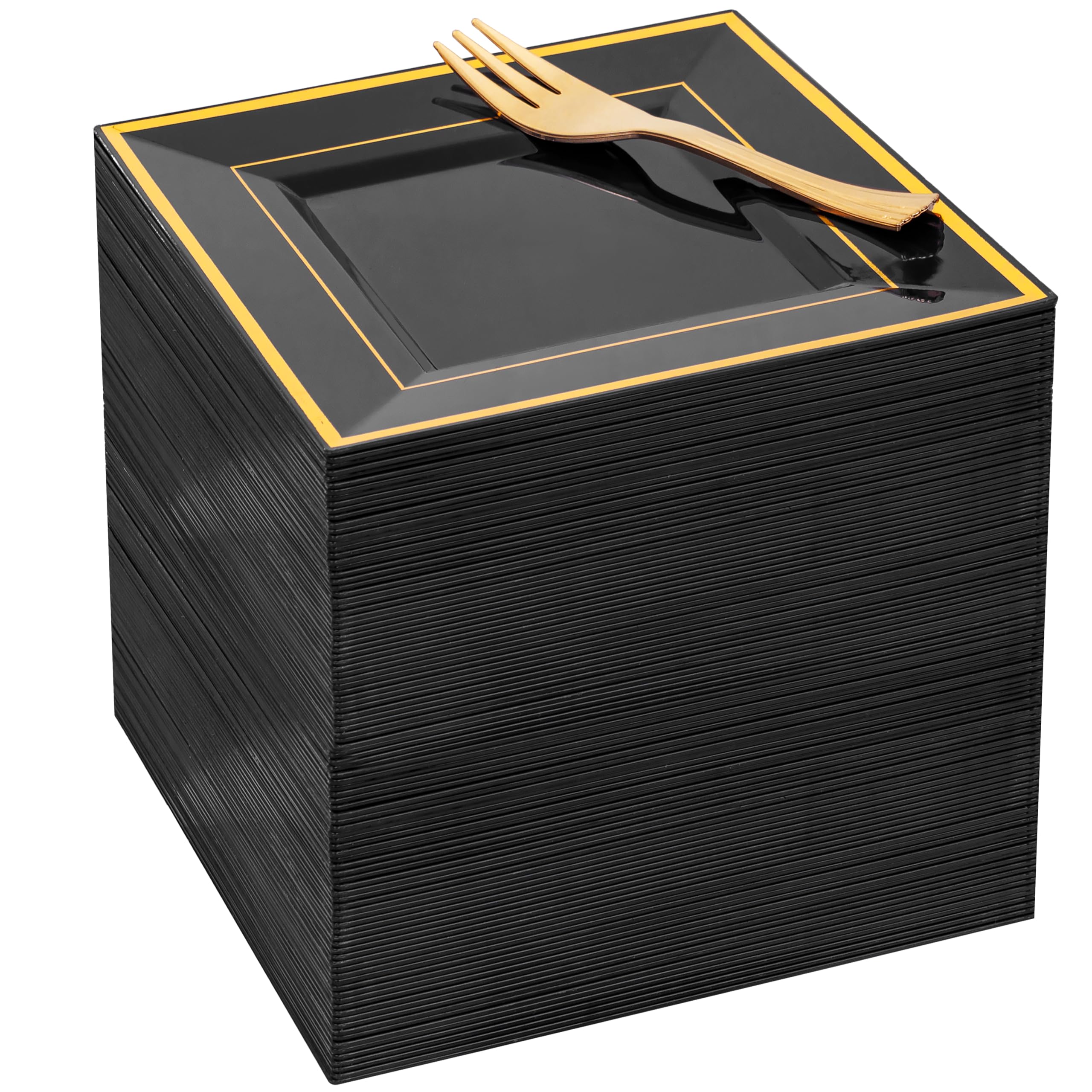 Amazon.com | WDF 200PCS Black and Gold Plastic Dessert Plates with ...