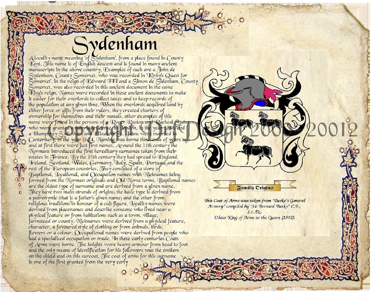 Amazon.com: Sydenham Coat of Arms/ Family Crest on Fine Paper and ...