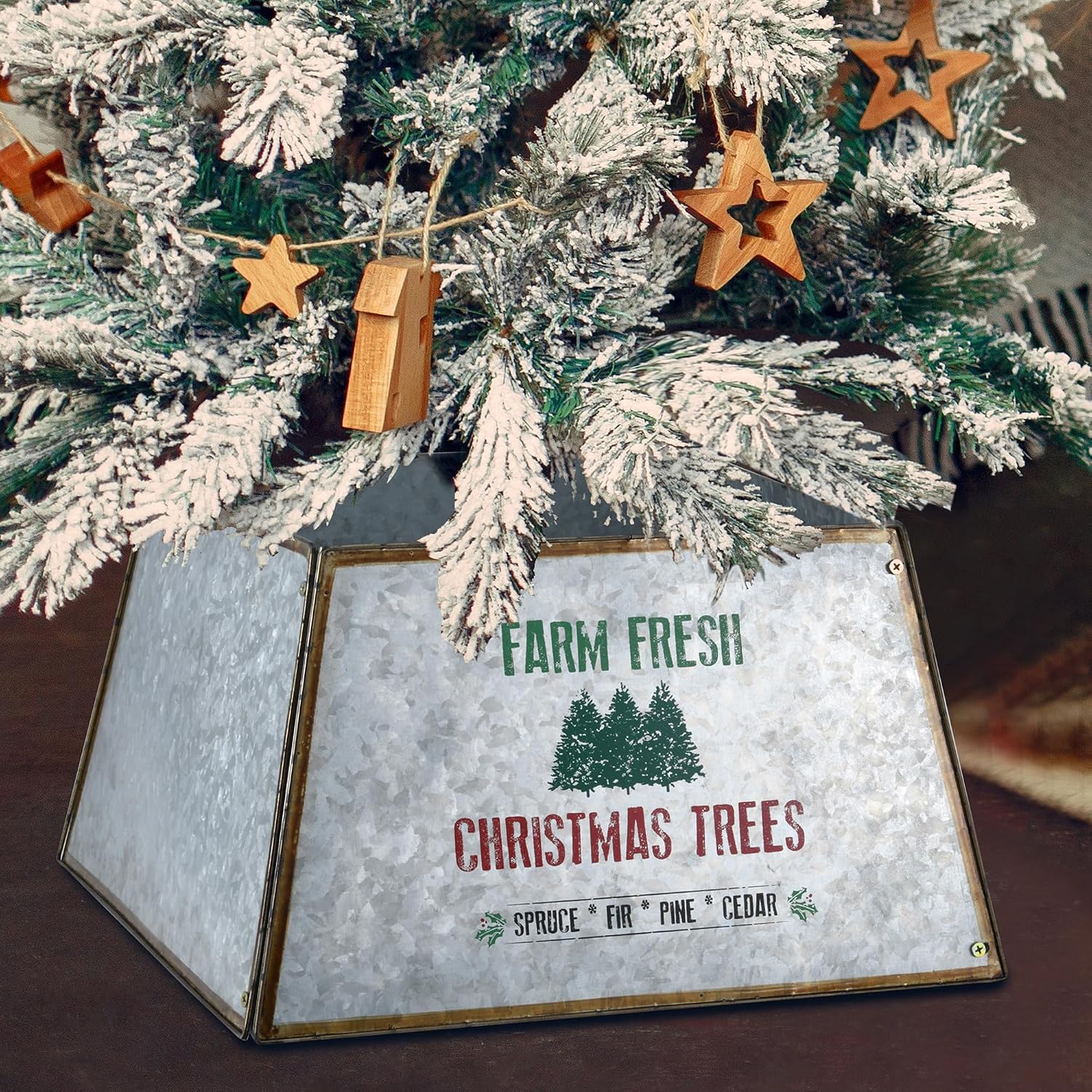 Amazon.com: Christmas Tree Collar Metal Farmhouse Tree Skirt Square ...