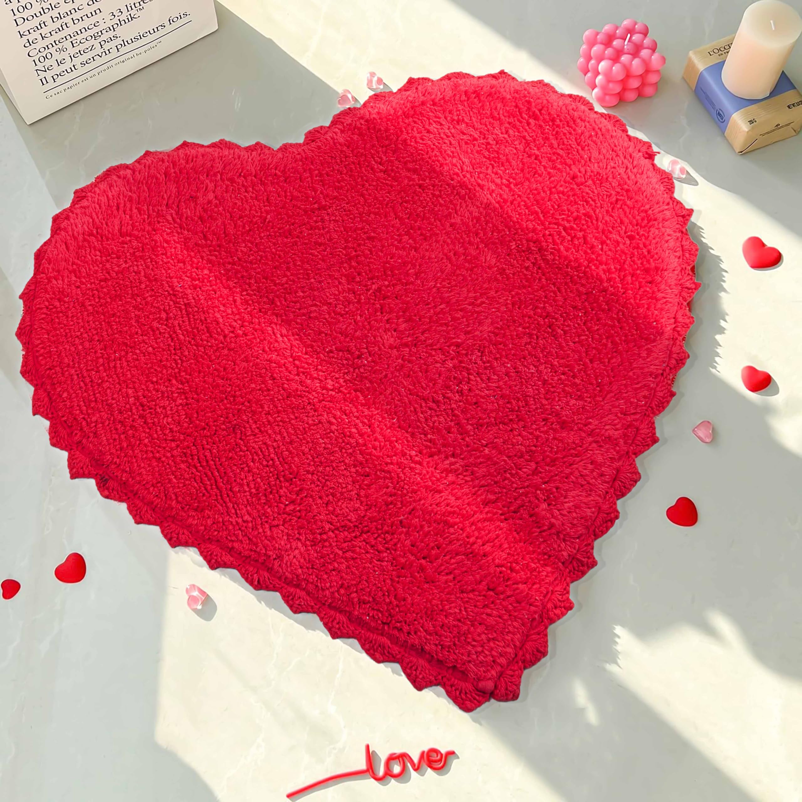 Amazon.com: Royal Blaze Heart Shaped Bath Mat 100% Cotton Red ...