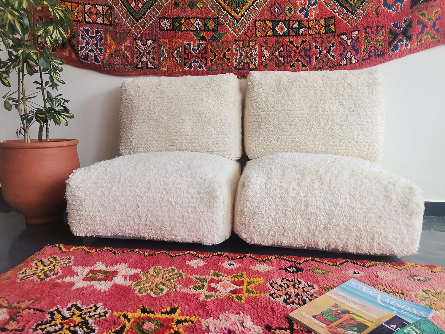 Amazon.com: FoamRush 8" x 24" x 48" Moroccan White 2 Seater Floor ...