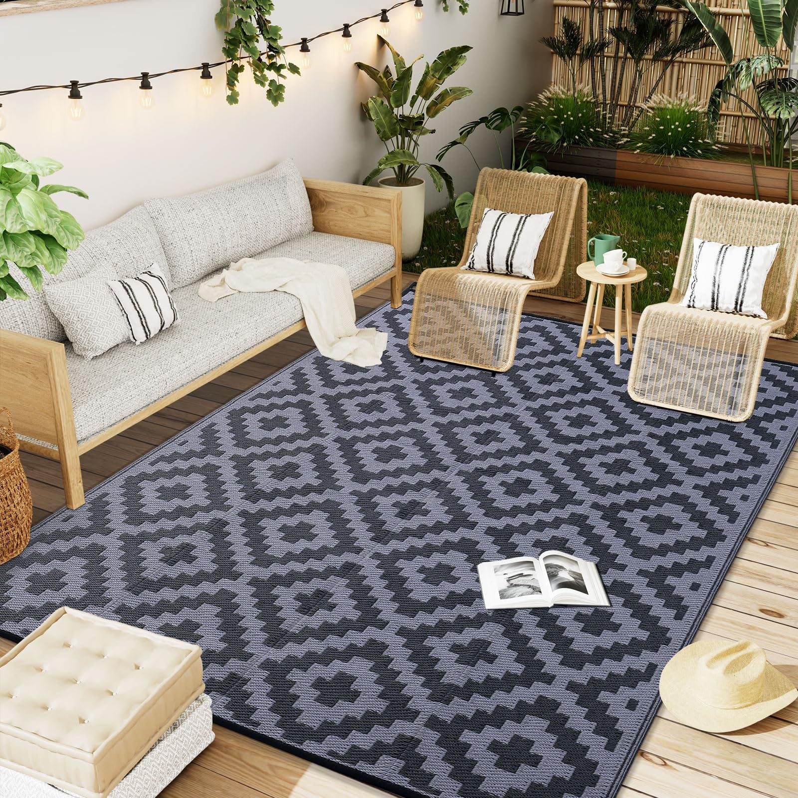 Amazon.com: OLANLY Waterproof Outdoor Rug 9x12 ft, Reversible Plastic ...