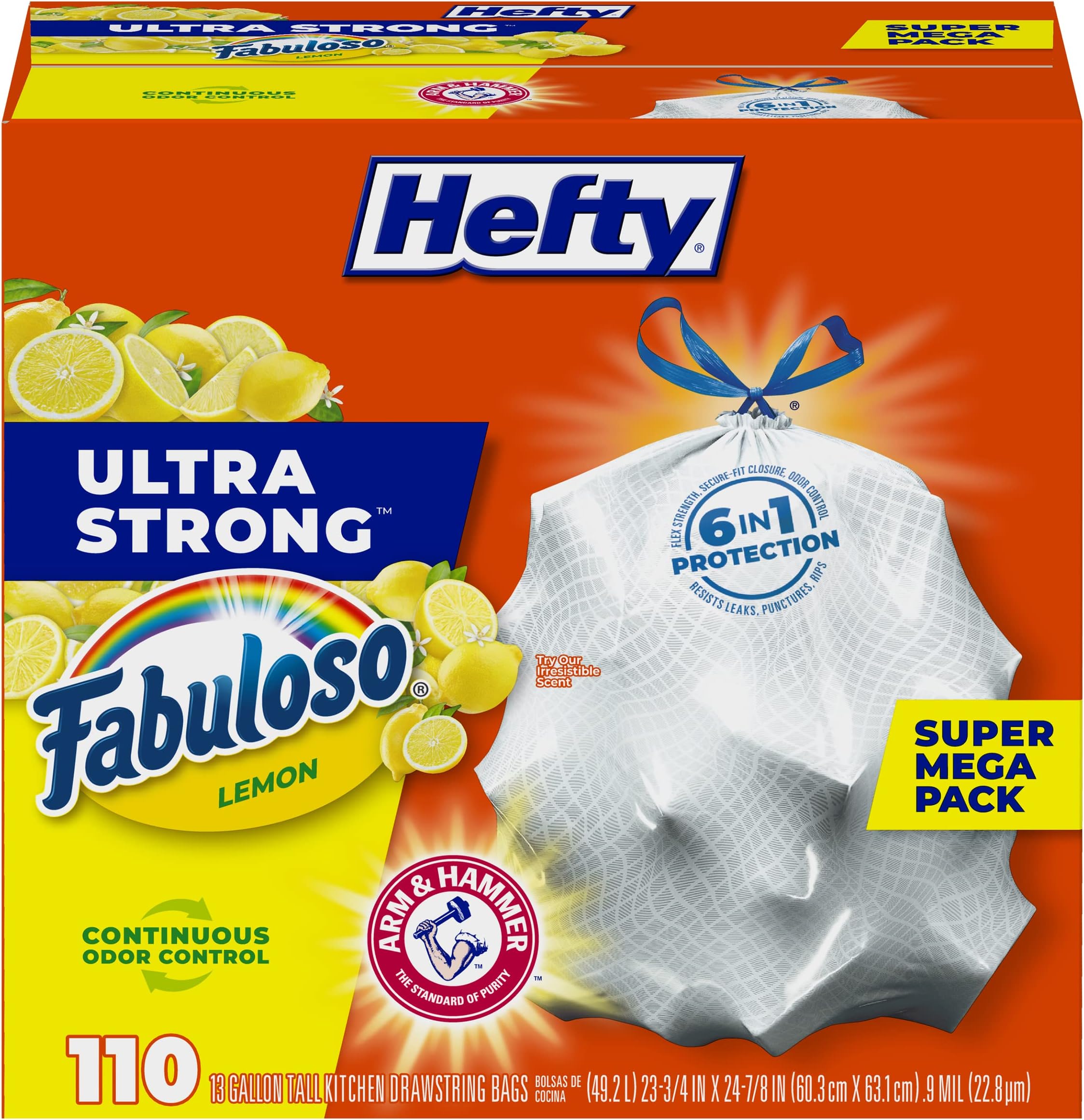 Amazon.com: Hefty Ultra Strong Tall Kitchen Trash Bags, Fabuloso Lemon ...
