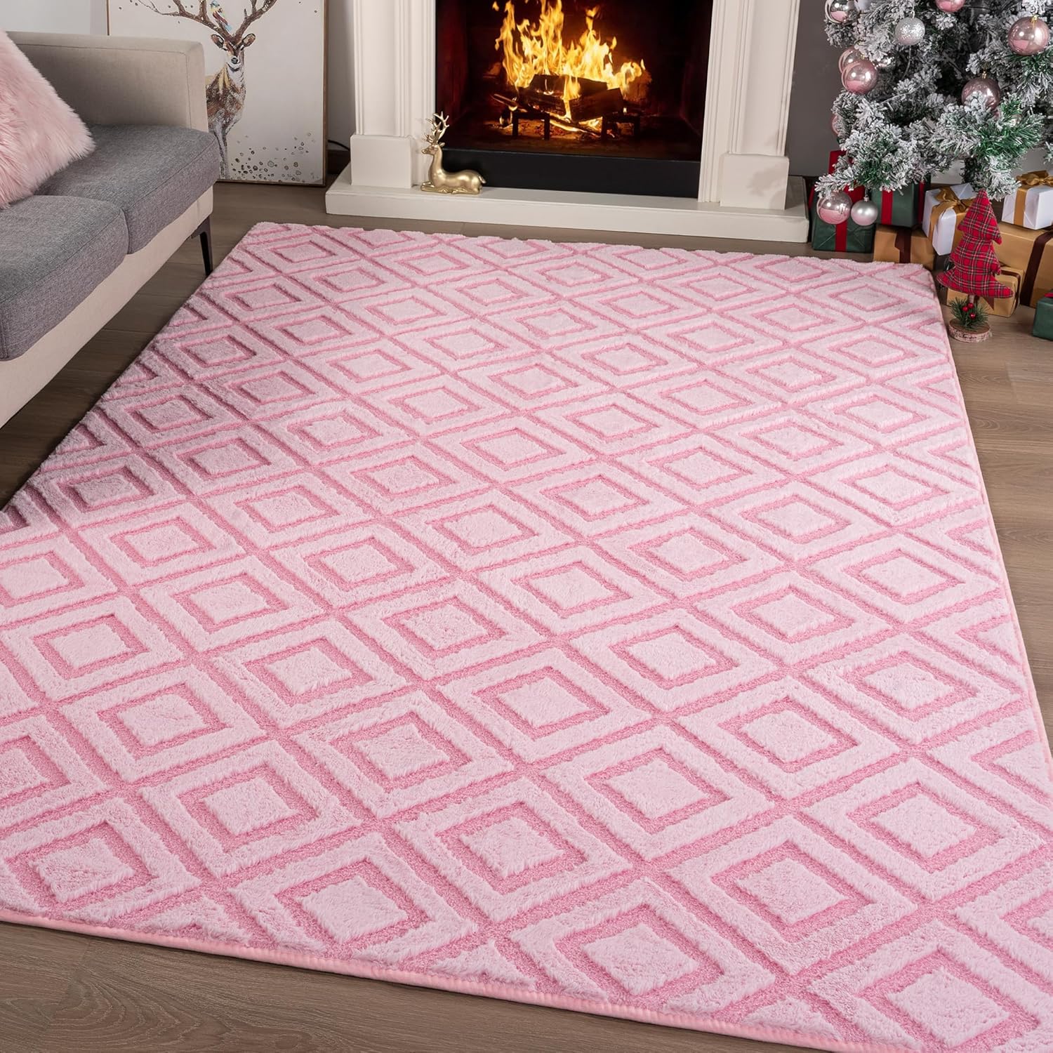 ST. BRIDGE Soft Pink Rugs for Bedroom 5.3x7.5 Feet, Geometric Memory ...