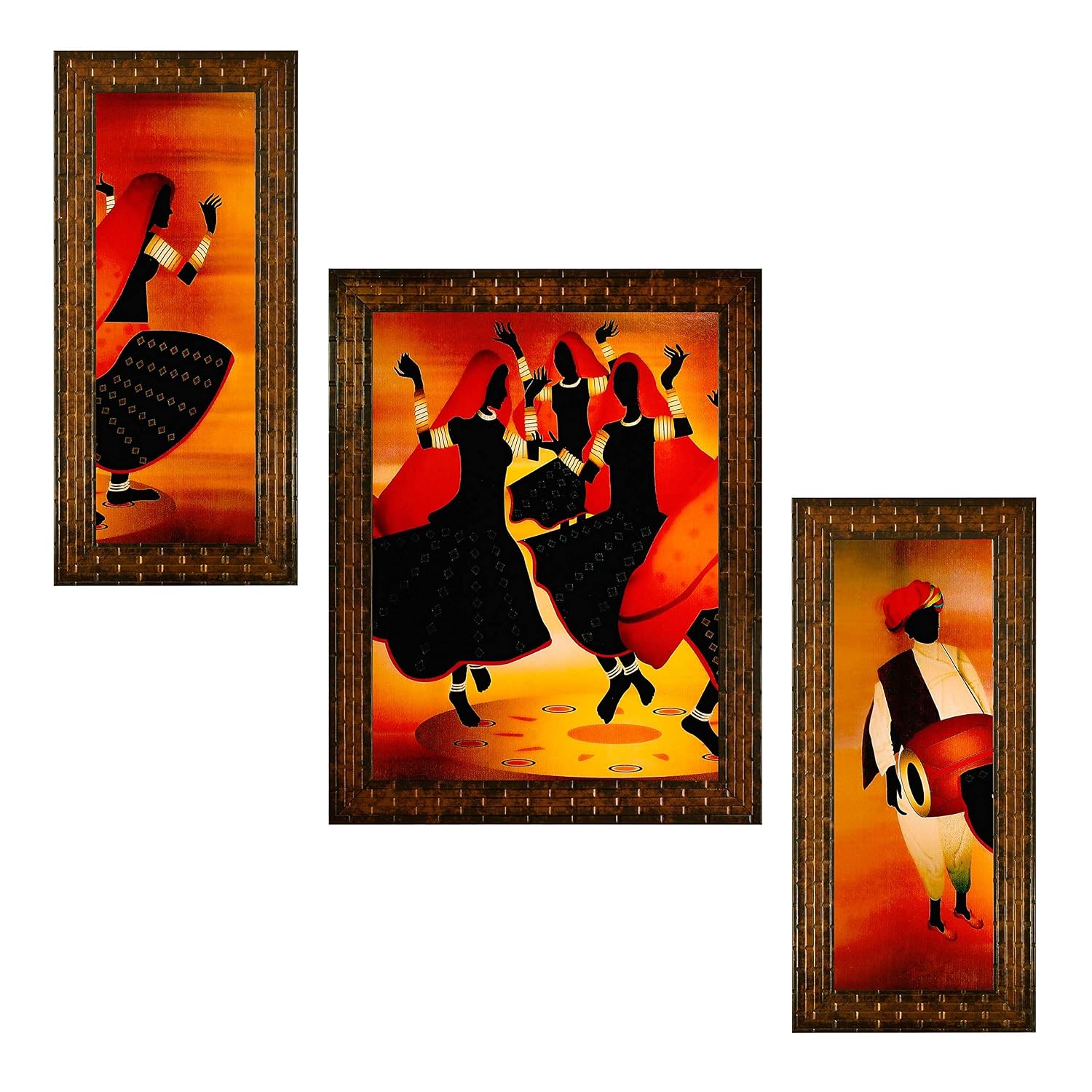 Indianara Set of 3 Dancing Village Folk Paintings (2481) Without Glass ...