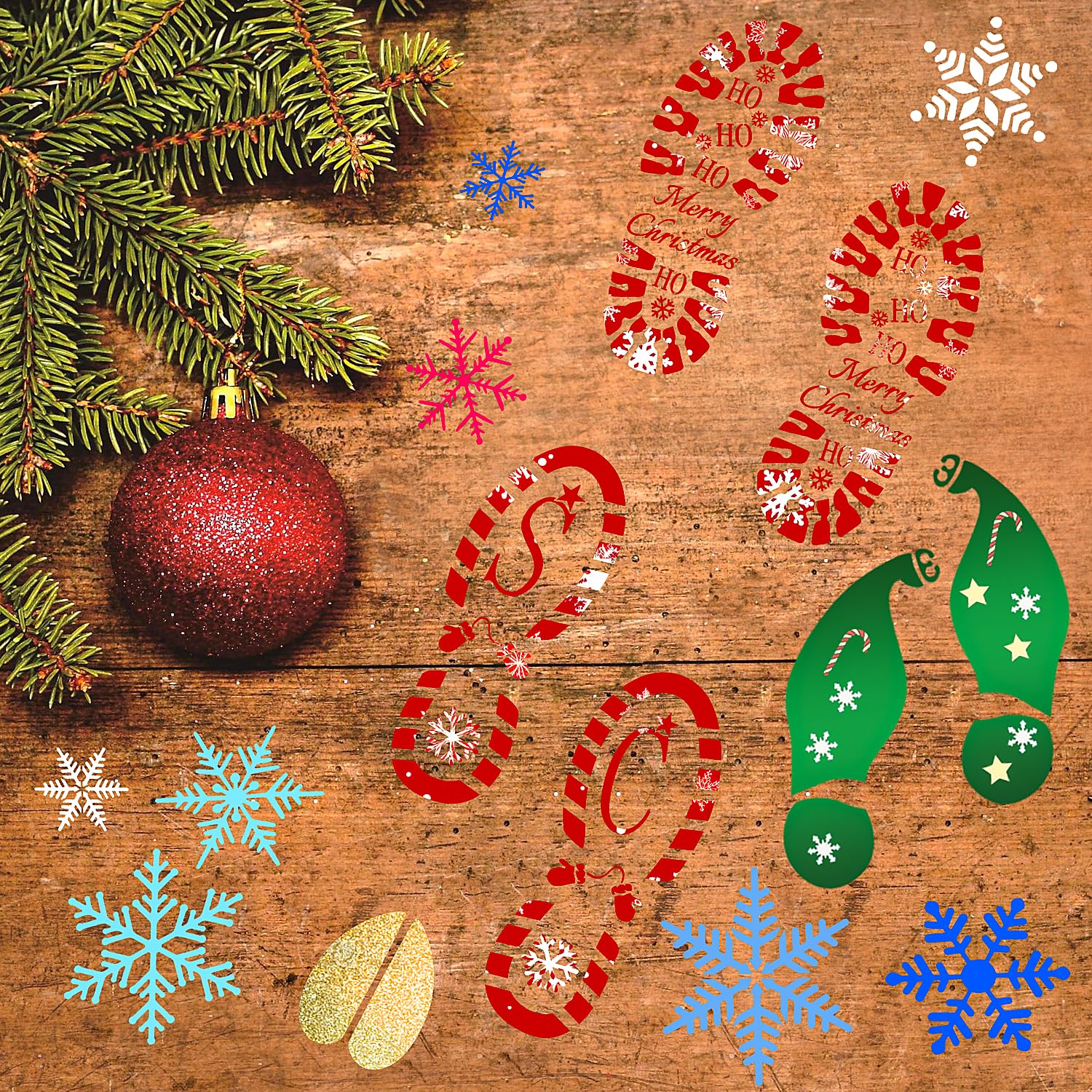 Snapklik.com : Christmas Santa Footprint Stencil,9pcs Snowflake ...