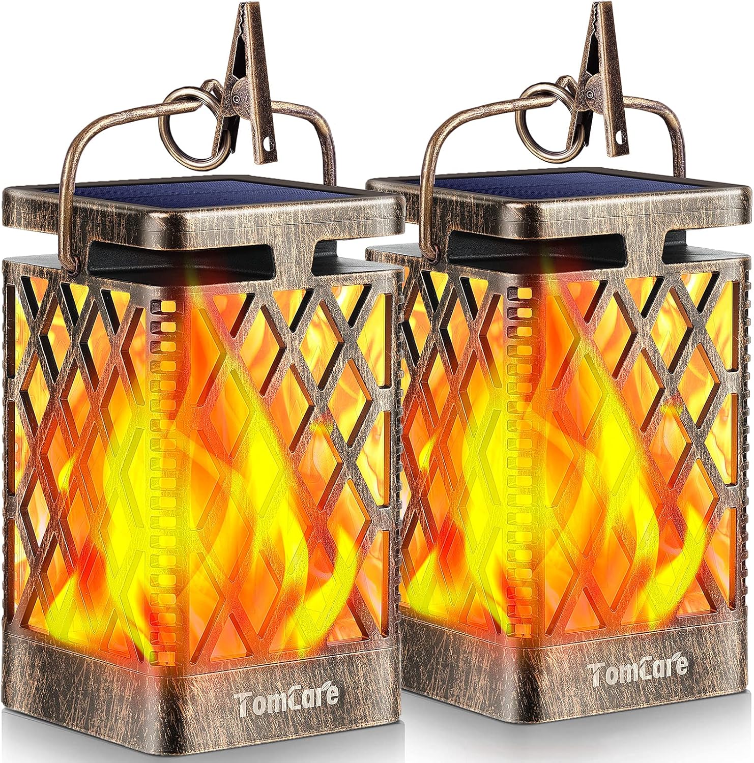 Amazon.com: TomCare Solar Lights Outdoor Flickering Flame Solar Lantern ...