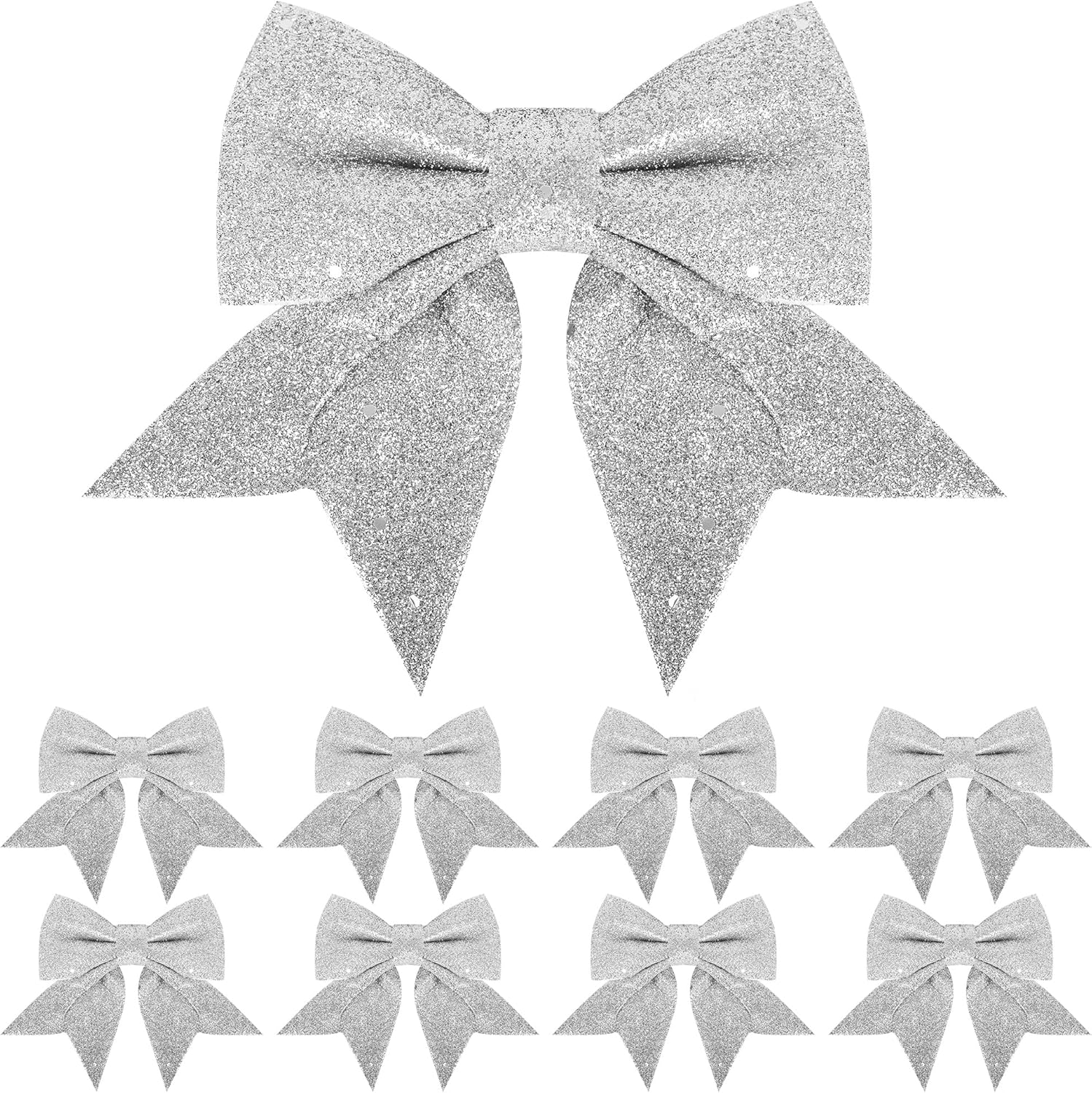 8 Pack Glitter Silver Christmas Bows Christmas Tree Bows 6 inch Wide ...