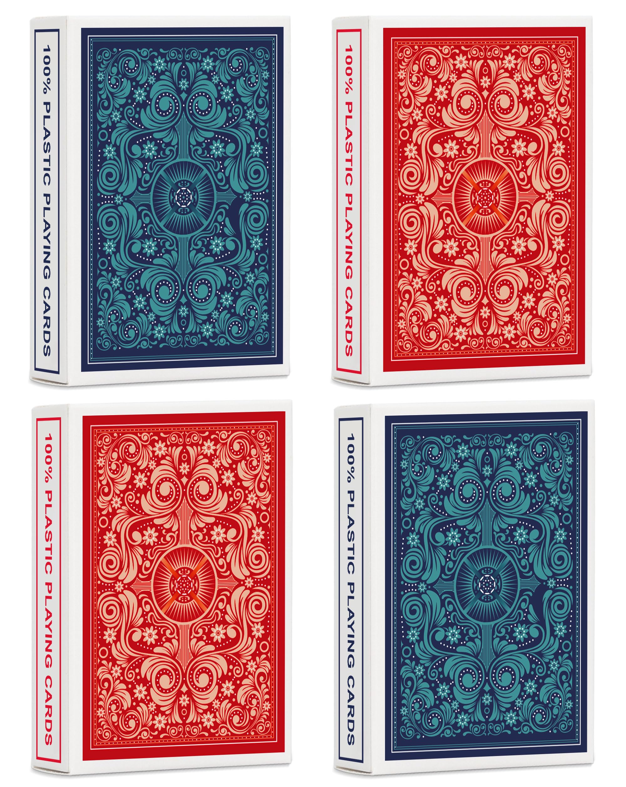 Playing Cards 4 Pack,Plastic Waterproof Playing Cards Bulk for Adults,4 ...